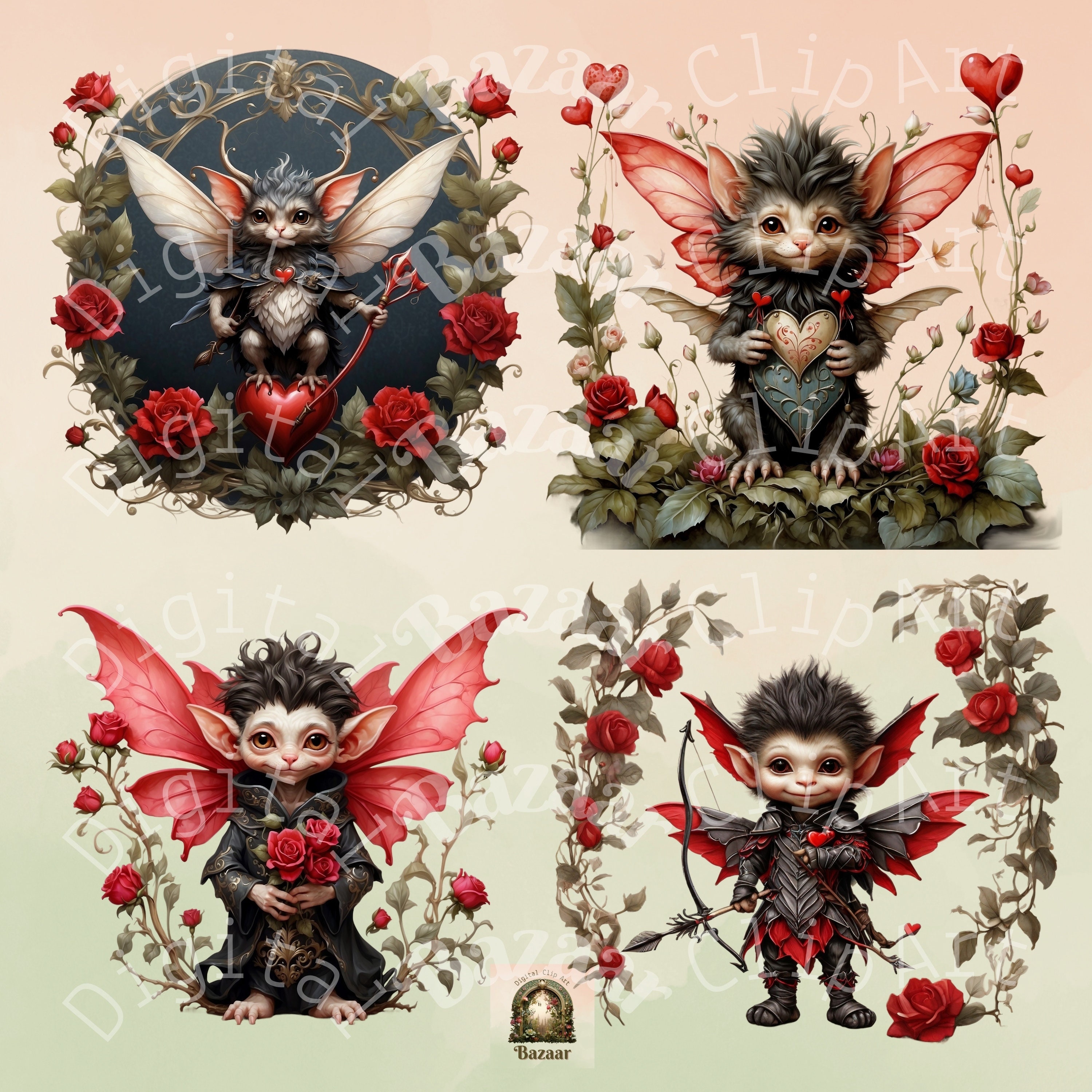 Valentines Day Clipart Bundle of Cheeky Imps, Cute Valentines PNG ...