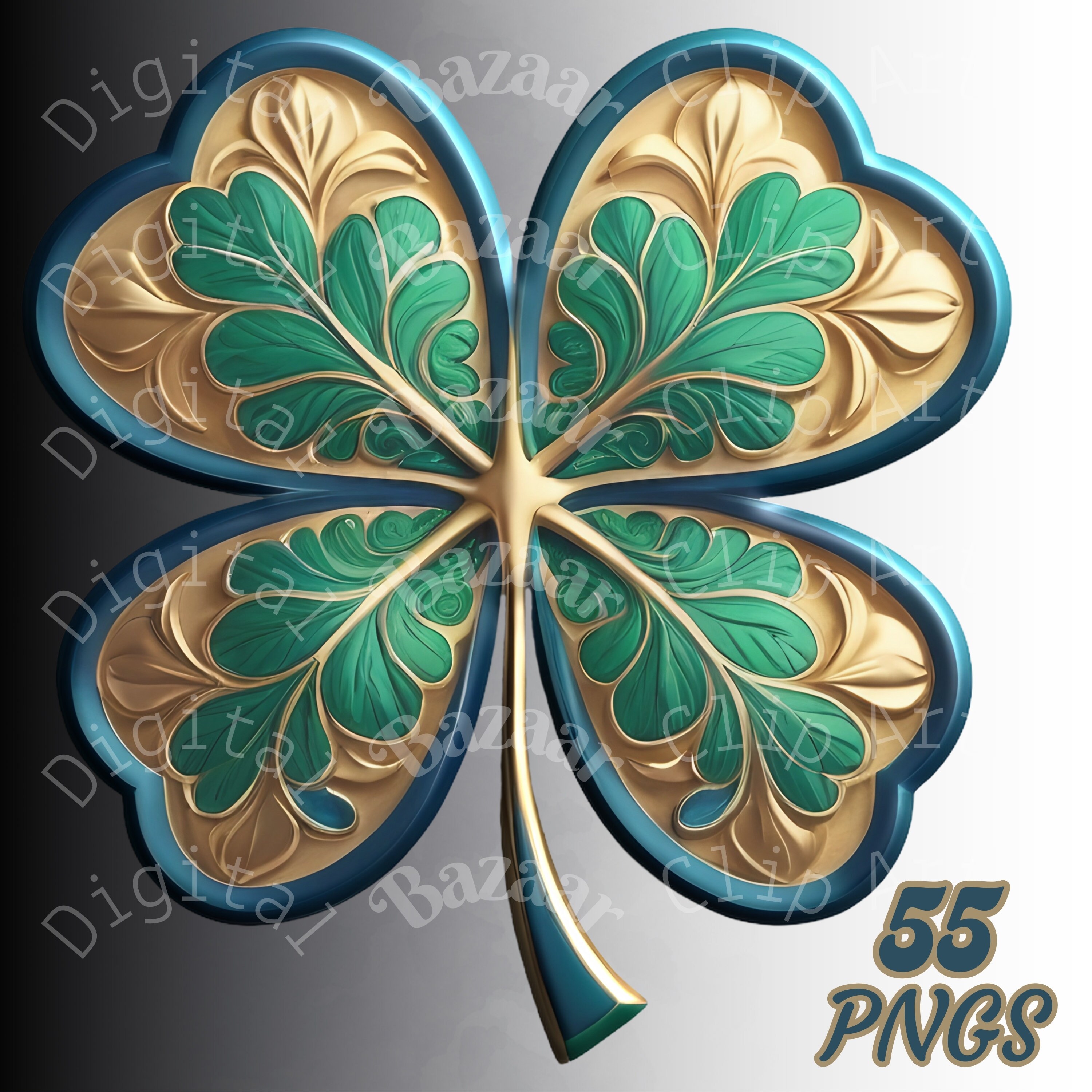 Lucky Irish Shamrock Clipart Bundle, Four Leaf Clover Transparent PNGS ...