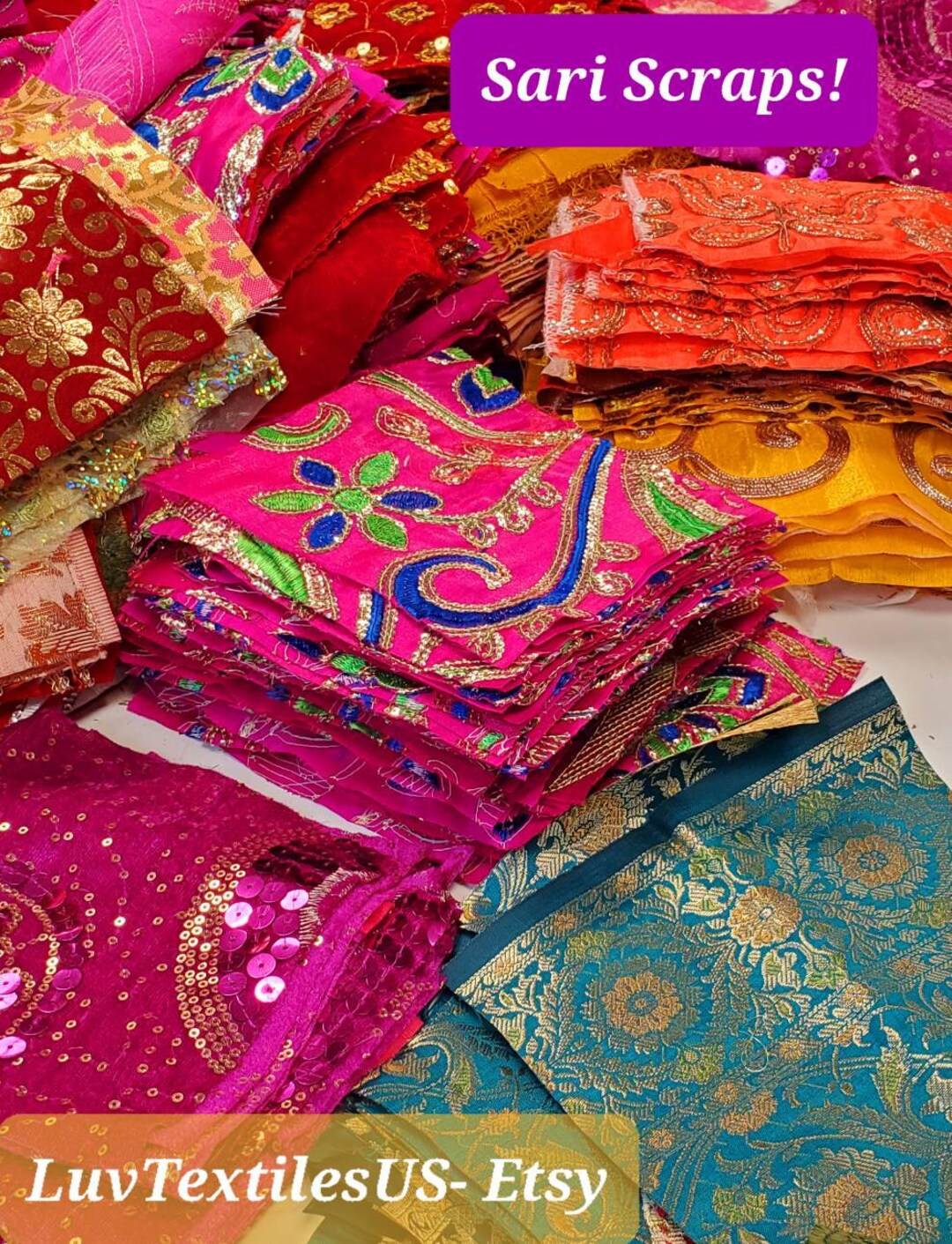 Sari Scraps 5x5 Indian Fabrics Saree Material Remnants Craft Junk ...