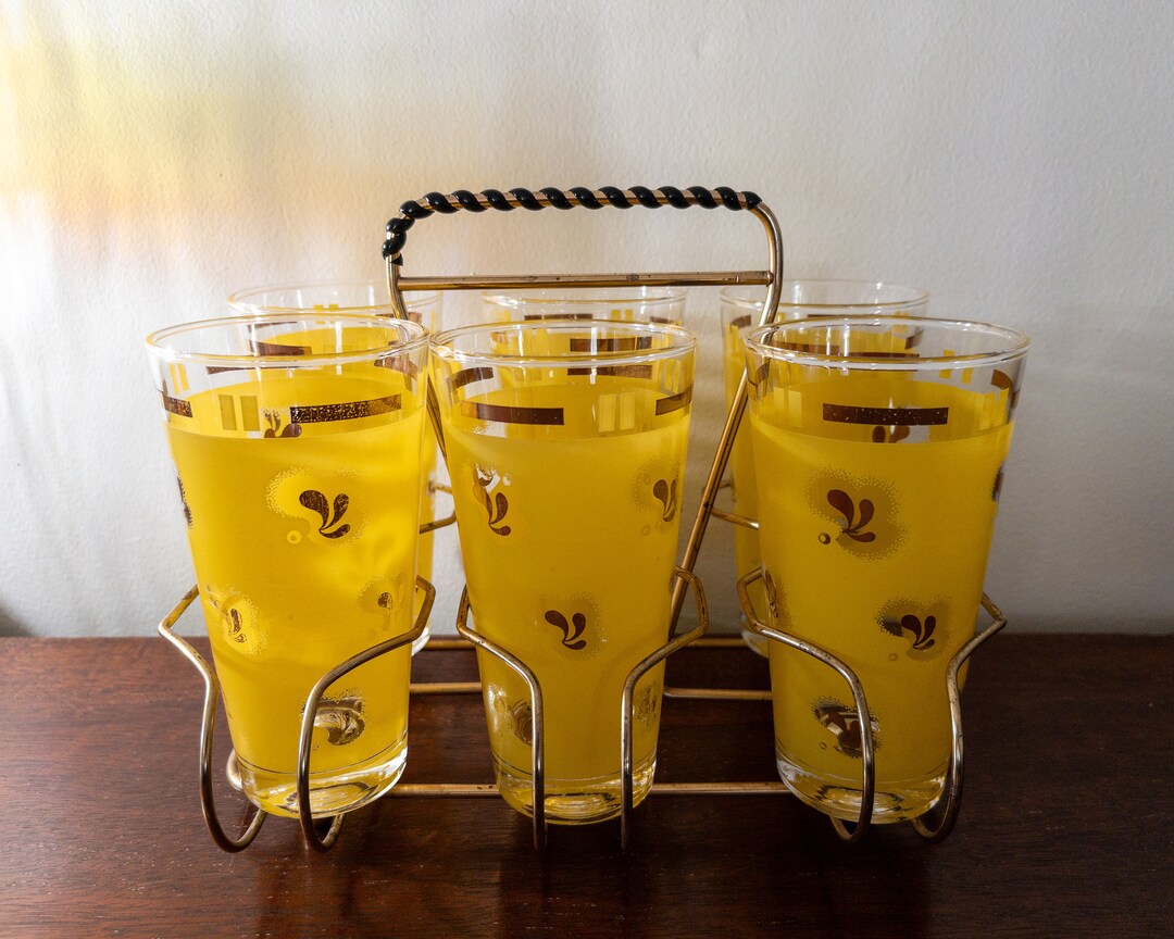 Vintage MCM Drinking Glasses W/ Carrier - Etsy