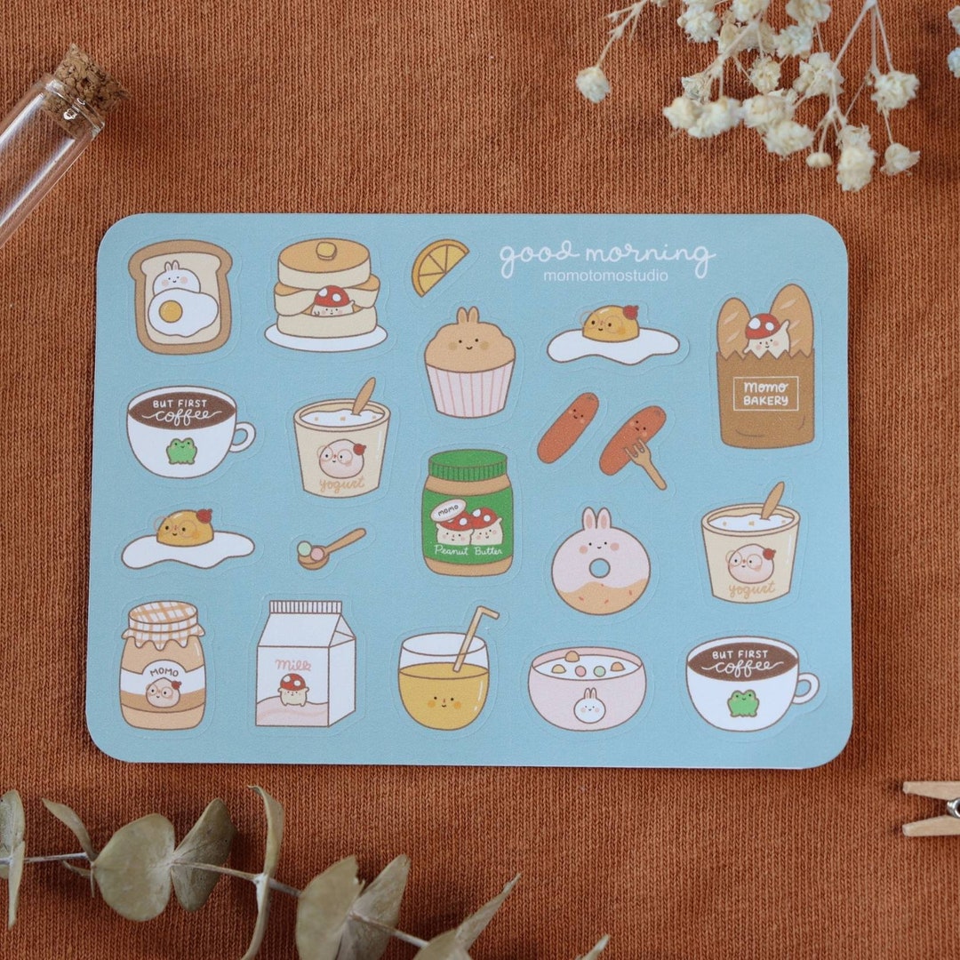Breakfast Food Matte Sticker Sheet Cozy Cafe Coffee Baguette - Etsy Canada