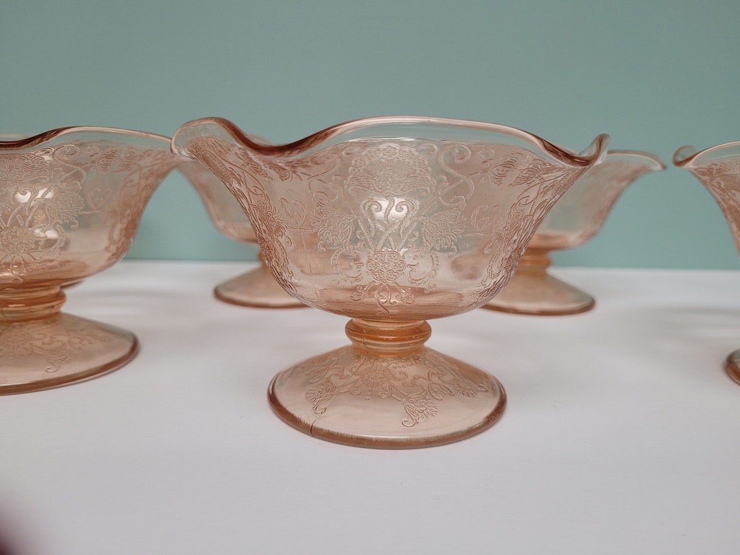 Florentine Pink Hazel Atlas Ruffled Pedestal Dish Excellent Condition ...