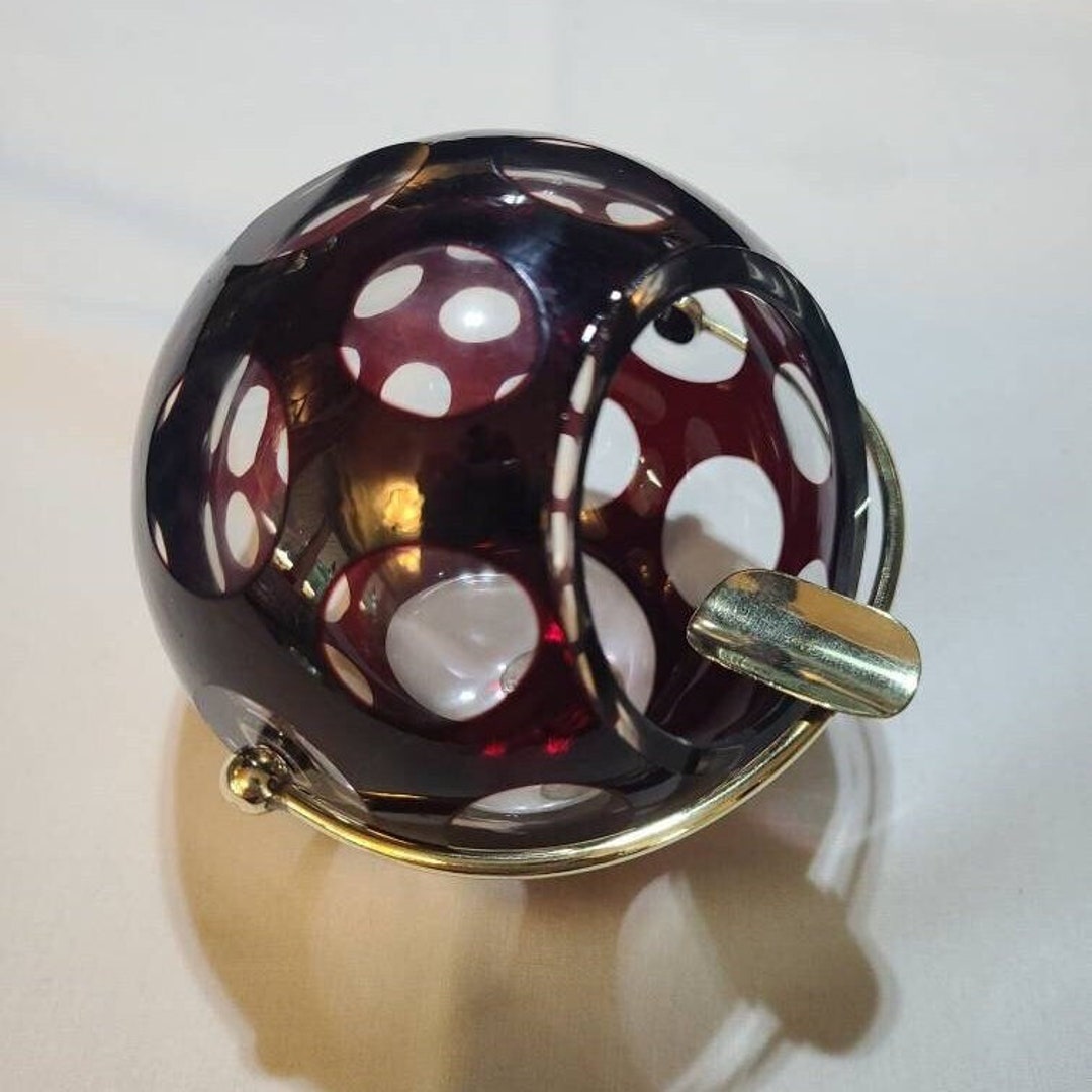 Mid-century Modern Ruby Red Cut Crystal Ashtray - Atomic Brass Sphere ...