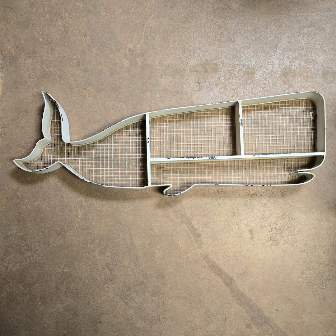 Vintage Whale Metal Wall Shelf Large Distressed Metal 45" Ocean Shore ...