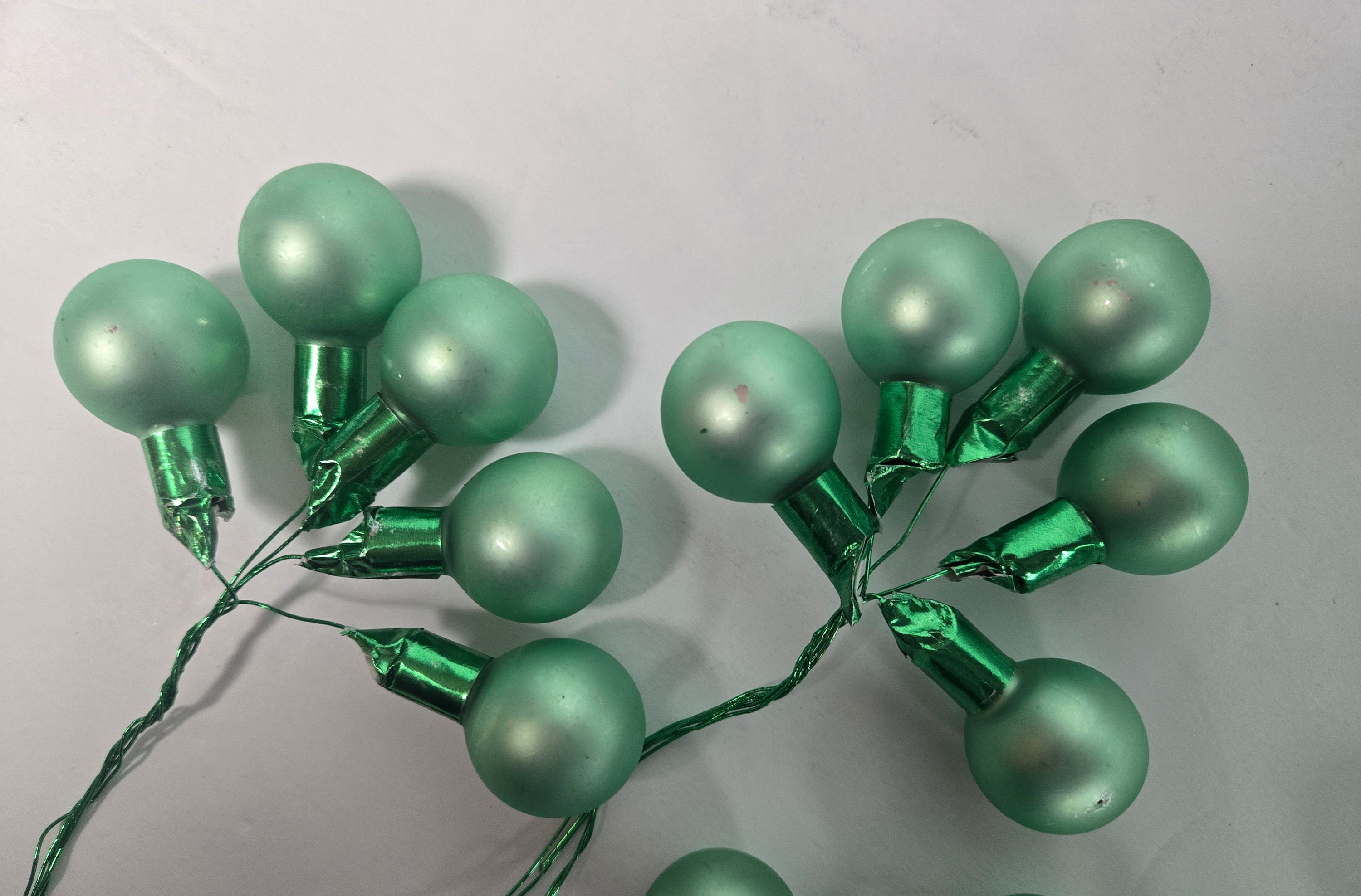 Vintage Mercury Green Satin Mint Glass Balls Millinery Picks Christmas ...