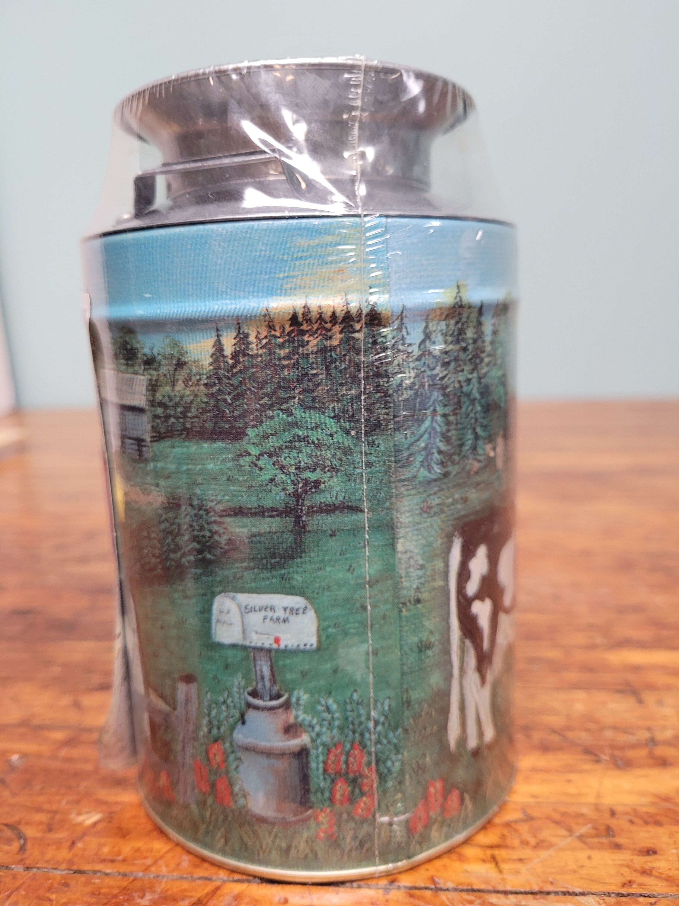 Vintage Collectible Tin Silver Tree Farm Homestead Farm Milk Can W/cows ...