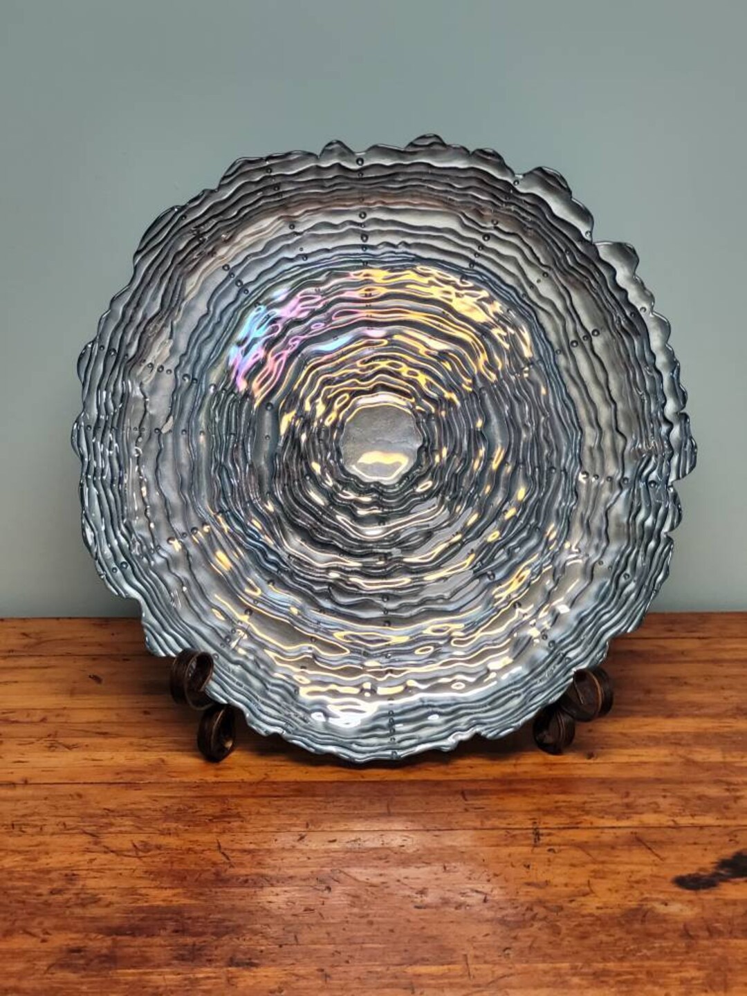 Blue Iridescent Glass Plate Decorative Art Glass Plate - Etsy