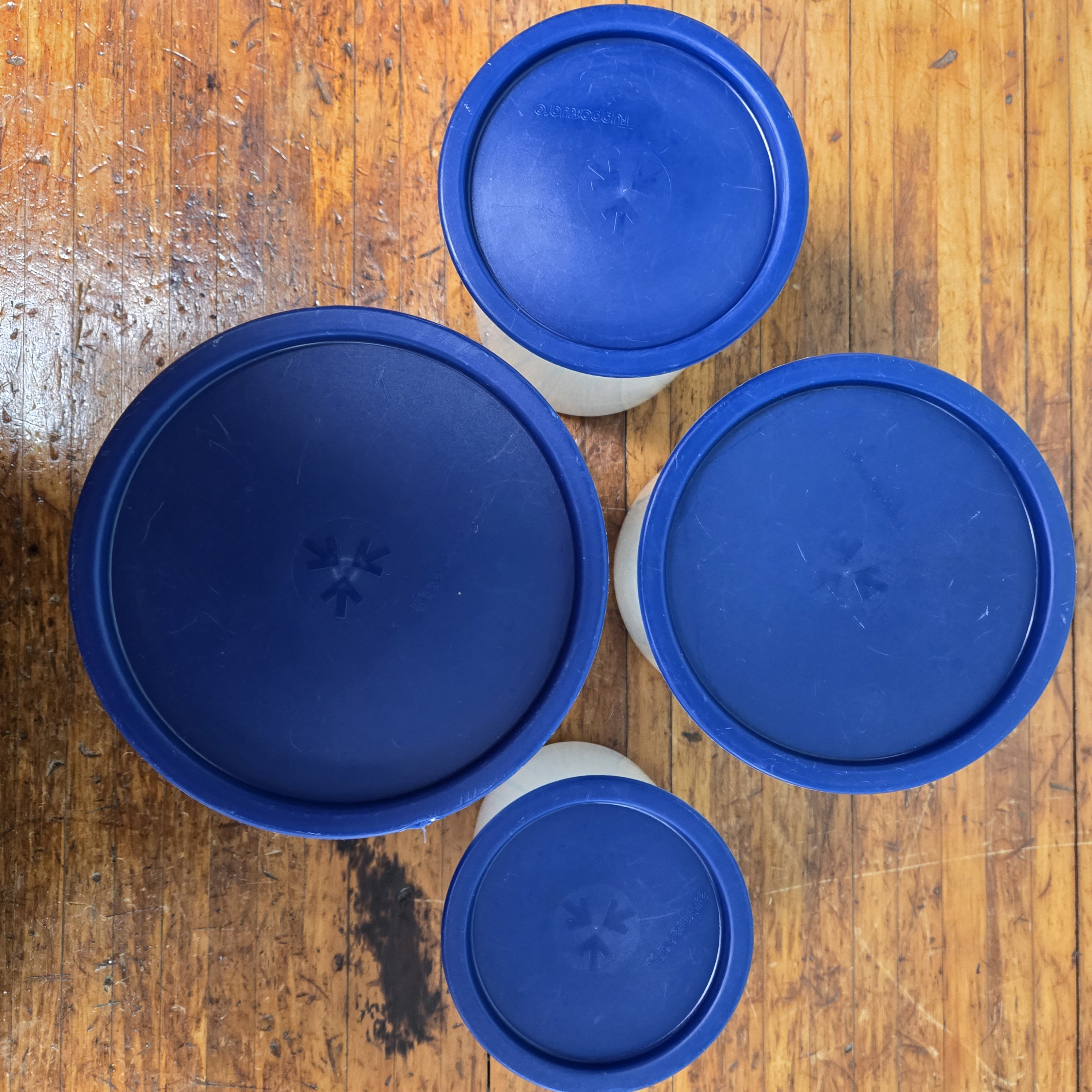 Vintage Tupperware Canister Set One Touch Seal Plastic White Blue ...