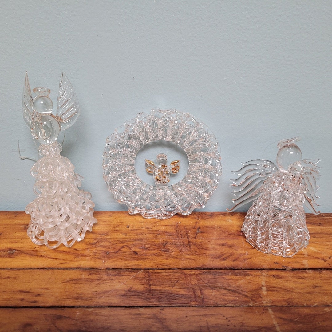 Vintage Spun Glass Angel Ornaments Hand Made Old Fashioned Christmas ...
