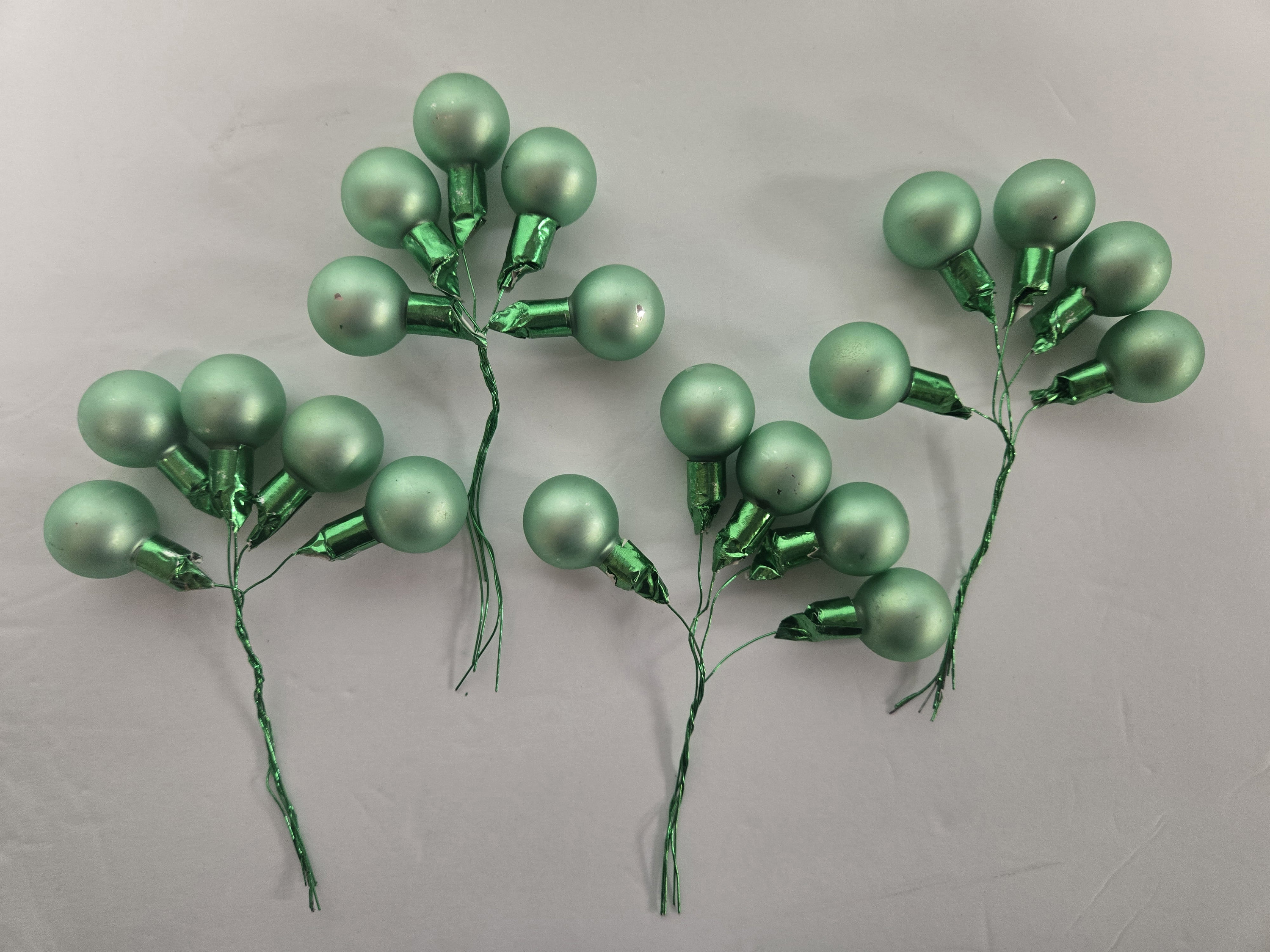 Vintage Mercury Green Satin Mint Glass Balls Millinery Picks Christmas ...