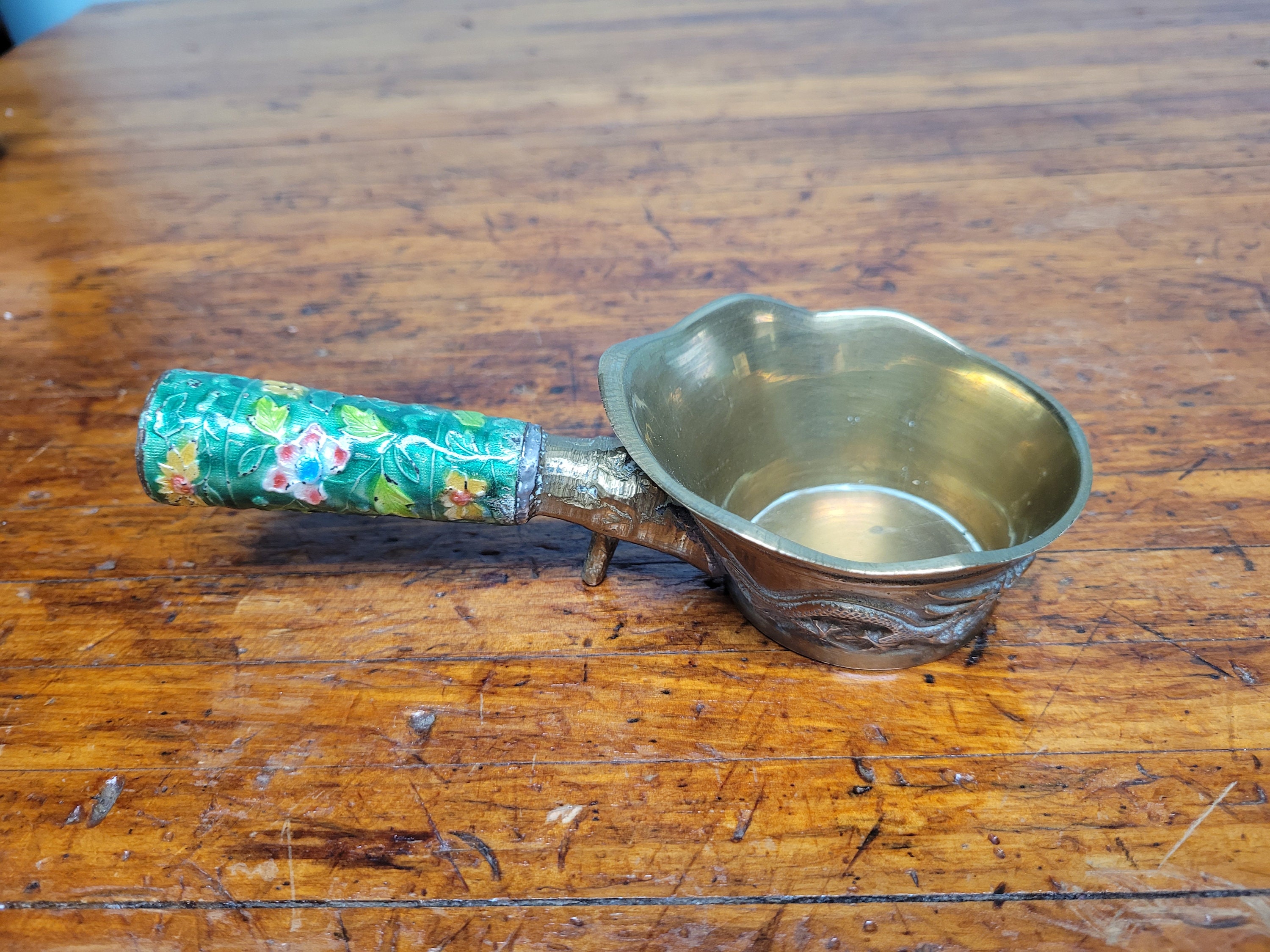 Antique Chinese Cloisonne Enamel & Brass Silk Iron Coal Pot Pan With ...