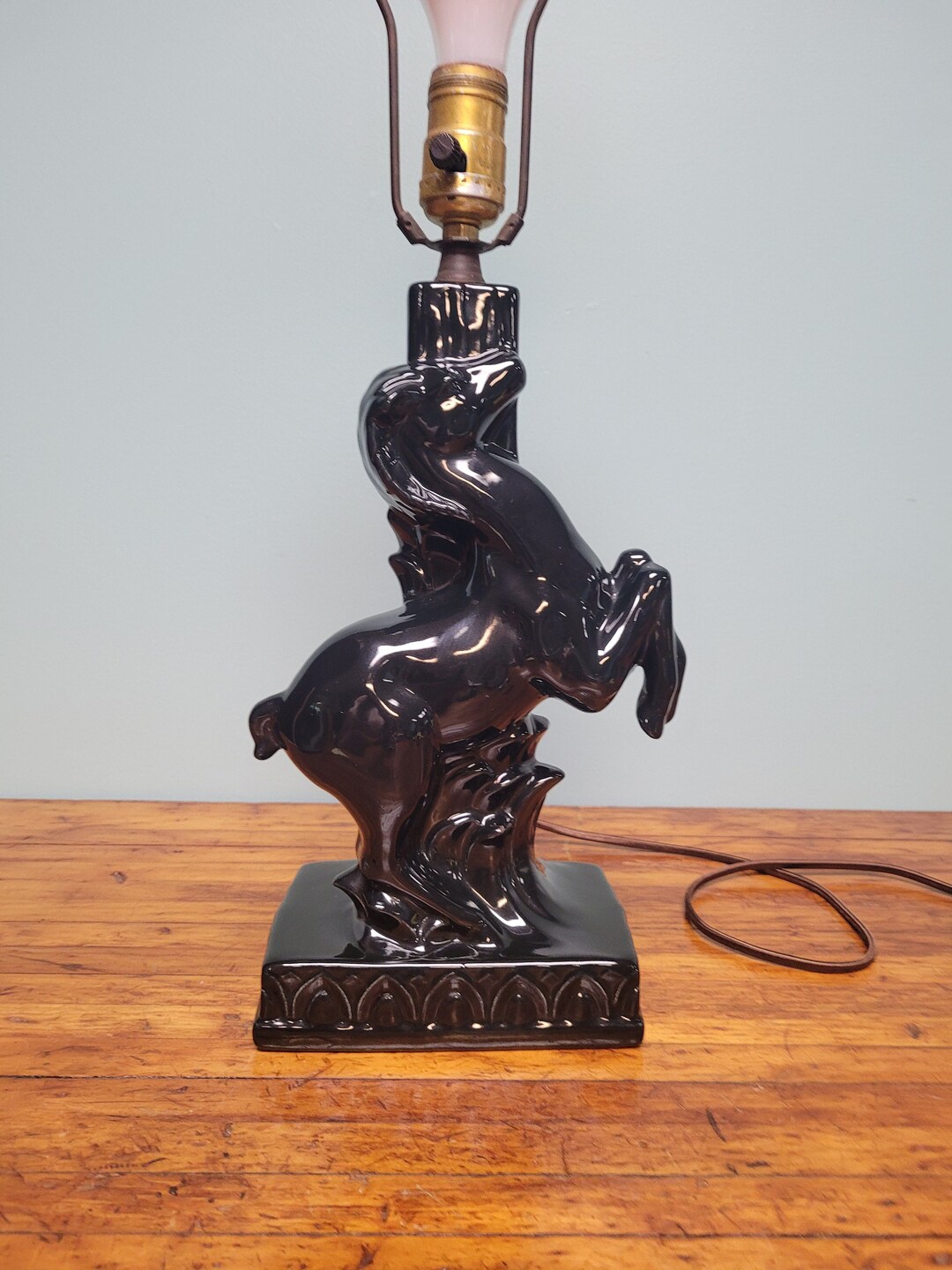 Black Ram Table Lamp Rearing Stallion Horse Black Glossy 26.5 Retro ...