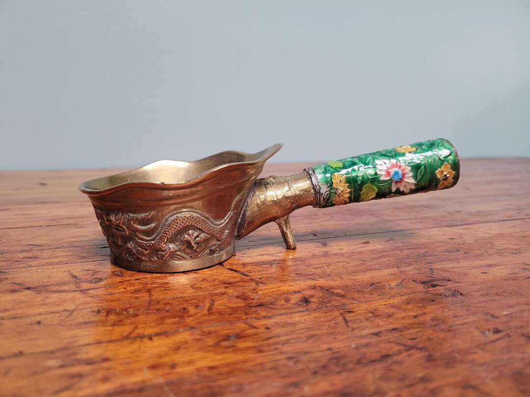 Antique Chinese Cloisonne Enamel & Brass Silk Iron Coal Pot Pan With ...