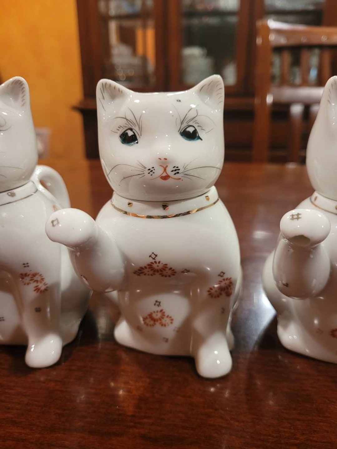 Vintage Cat Teapot With Paw Pour Spout Decorated With Orange - Etsy