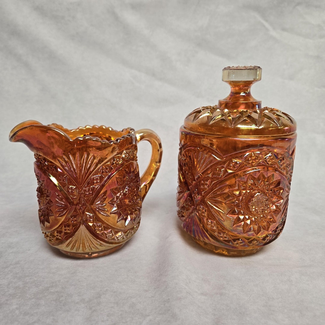 Antique Marigold Hobstar Glass Sugar Bowl and Creamer Set, Imperial ...