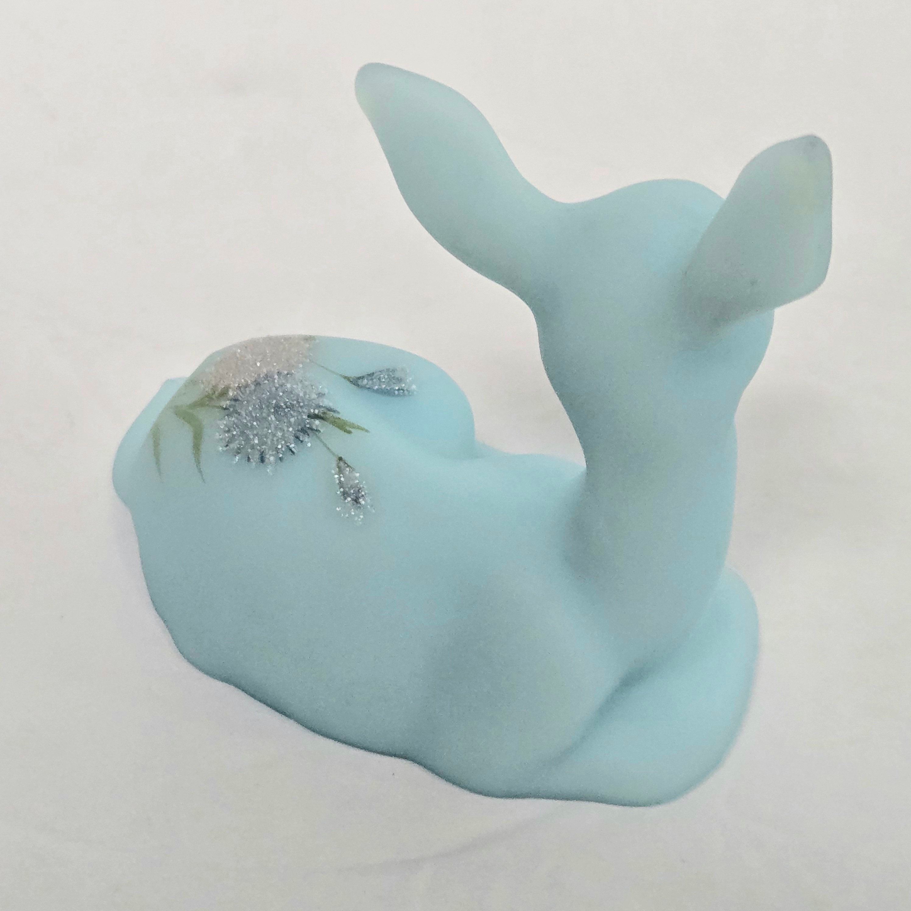 Vintage Fenton Blue Custard Deer Handpainted Satin Glass Fawn With ...