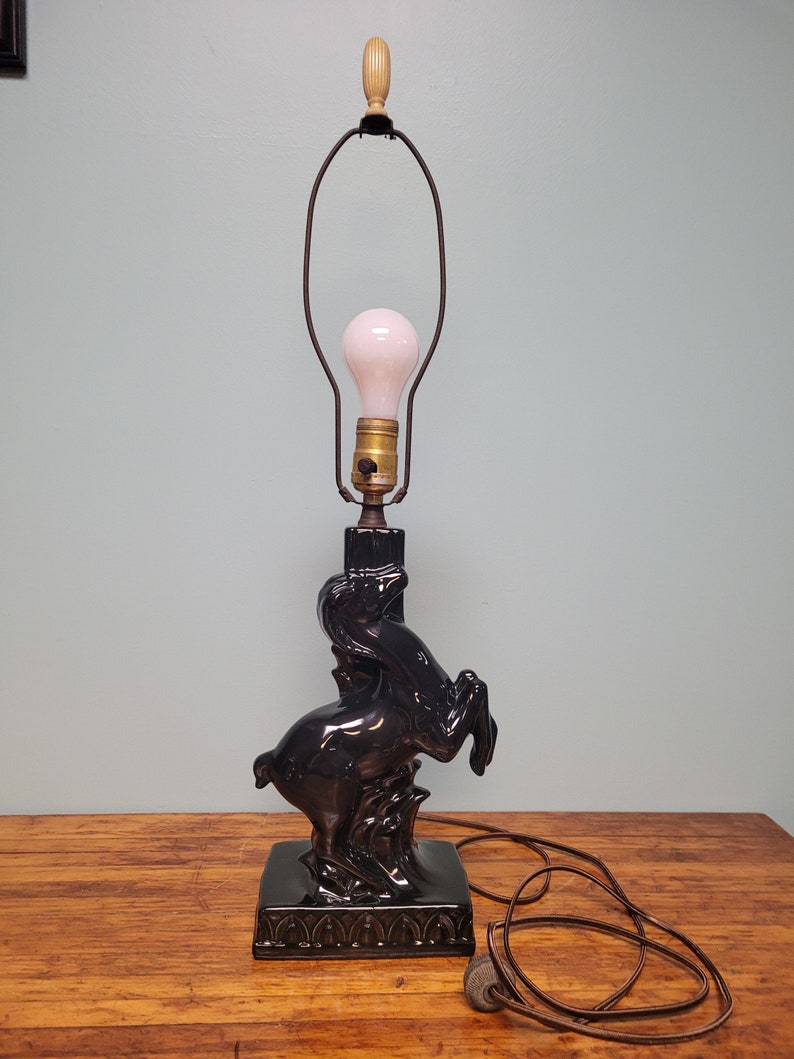 Vintage Stallion Table Lamp: Art Deco Ceramic Horse, 26.5" Rearing ...