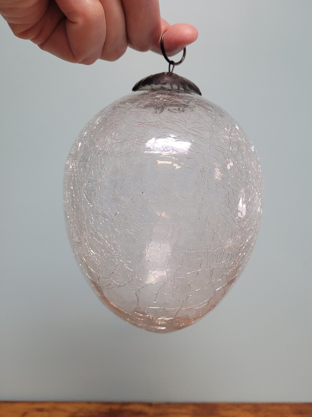 Vintage Clear Crackle Glass Kugel Style Oval Egg Shaped European ...