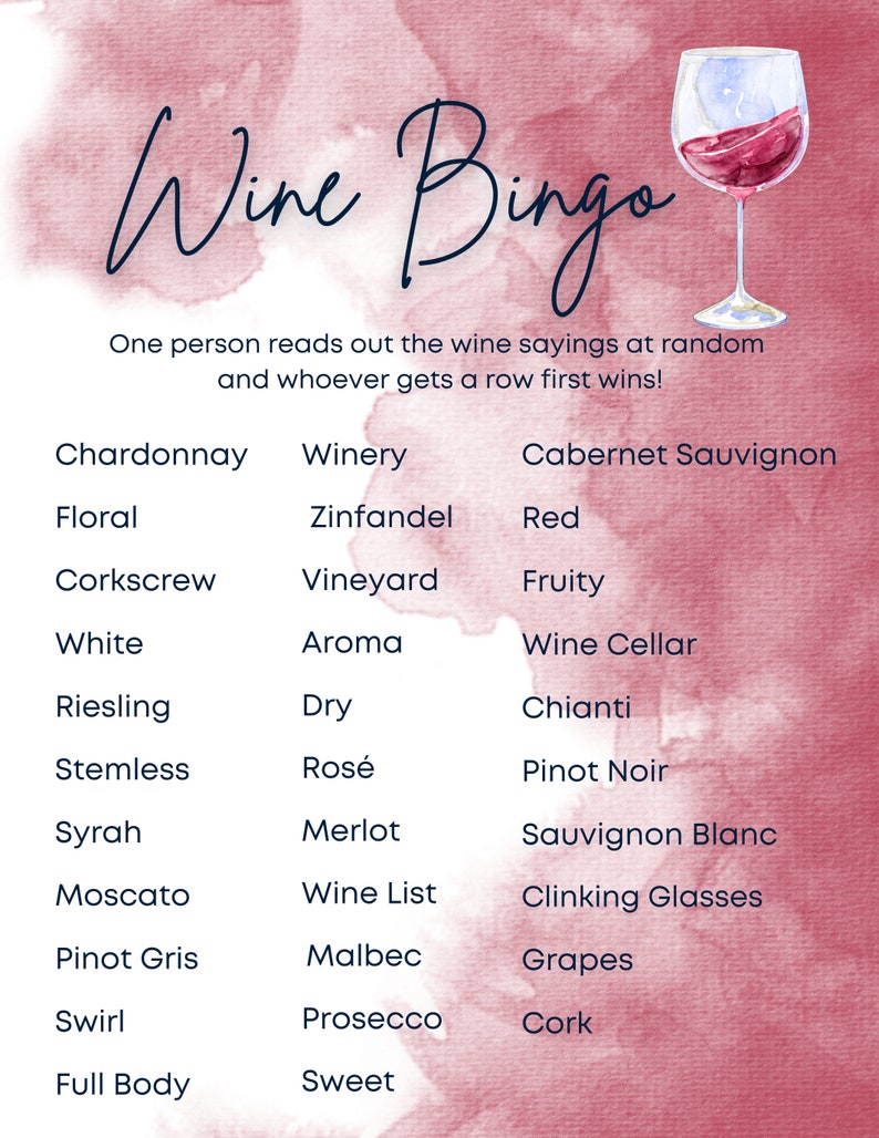 Wine Bingo, Bachelorette / Hen Party Drinking Game - Etsy