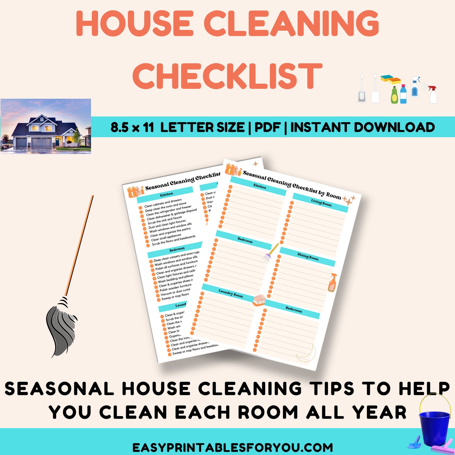 House Cleaning Checklist Printable: Daily, Weekly, Seasonal (PDF) - Etsy