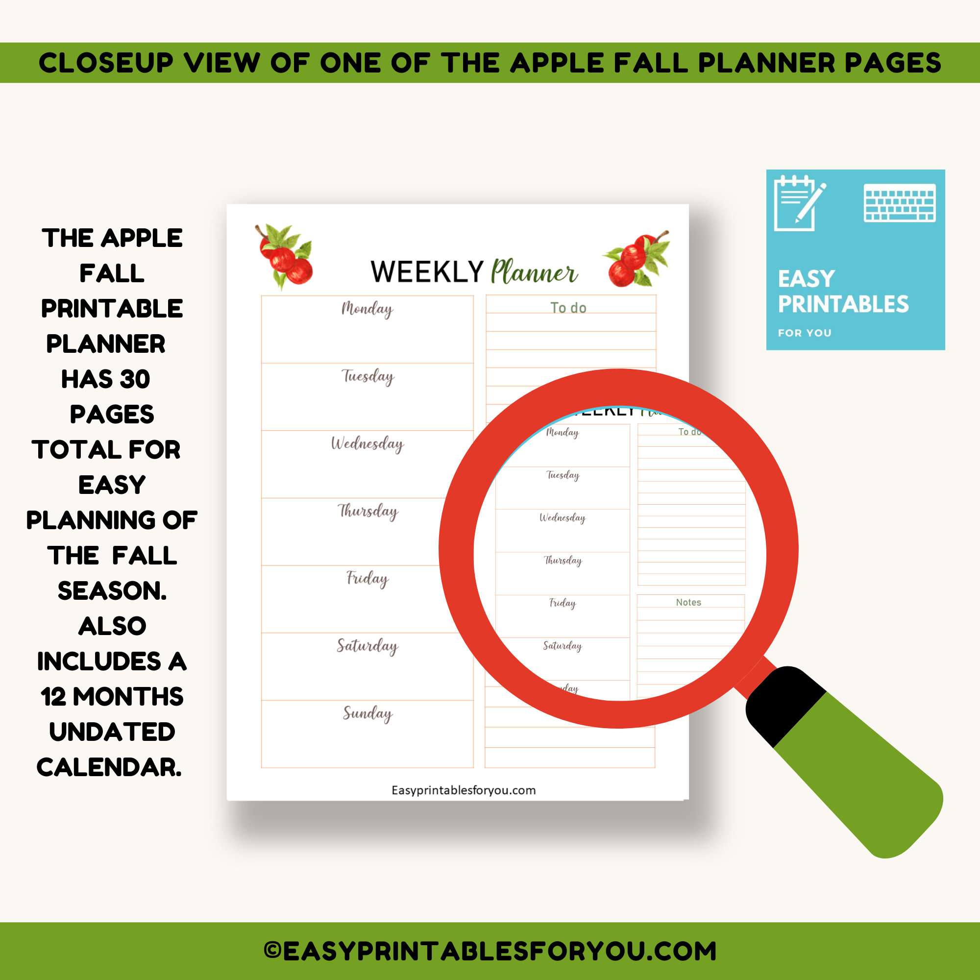 Fall Planner Printable Holiday Meal Planner Apple Harvest Fall Bucket ...