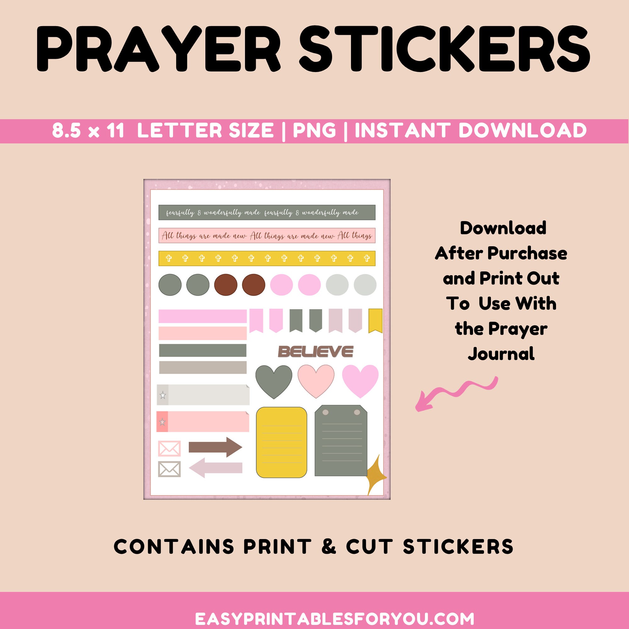 Prayer Journal Printable: Bible Study, Sermon Notes, Stickers (PDF) - Etsy