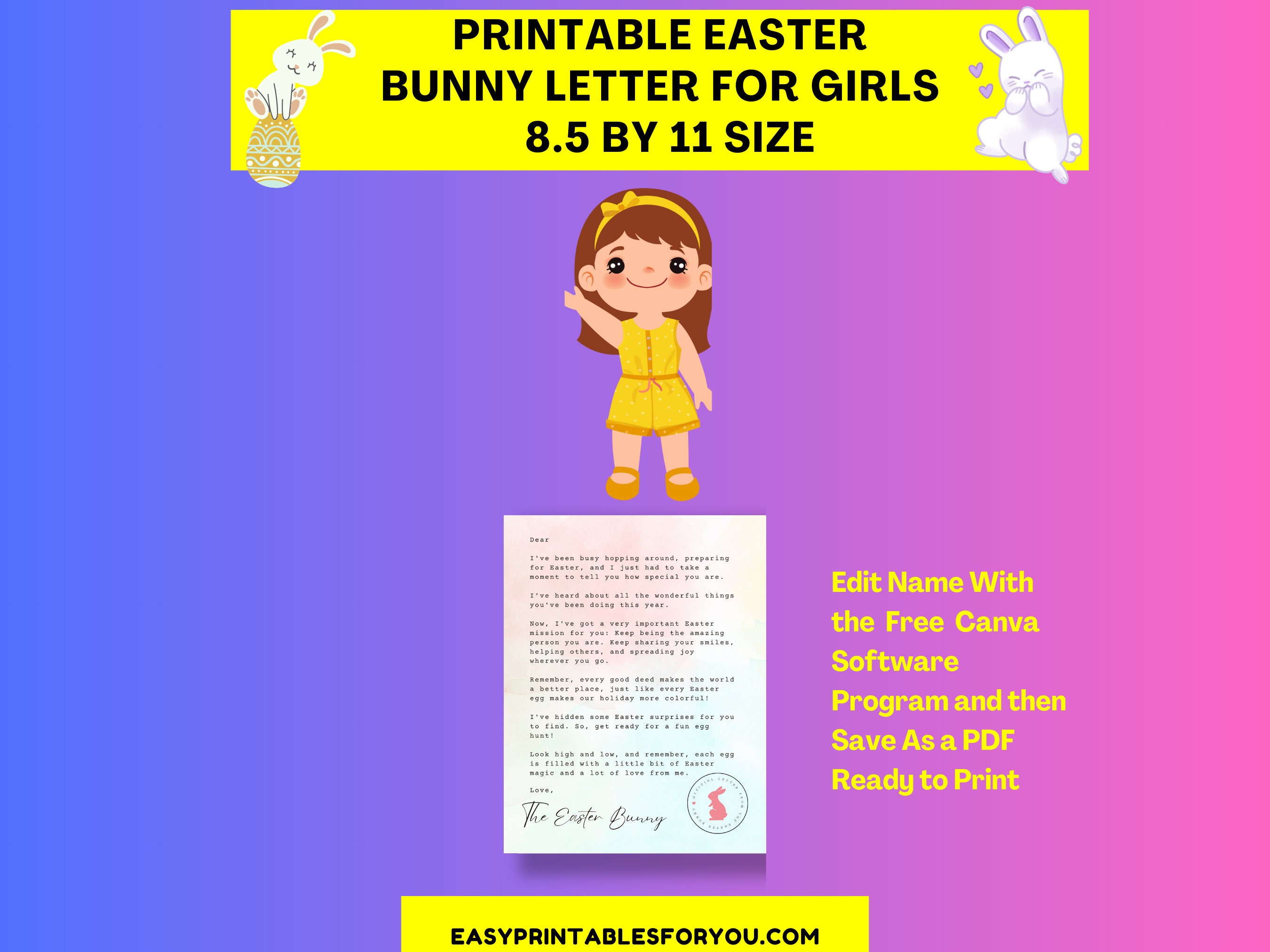 Editable Easter Bunny Letter, Easter Bunny Letter to Child, Easter ...