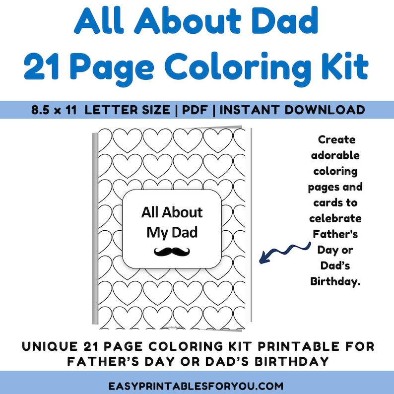 Father's Day Coloring Card: 21-page 'all About Dad' Kit (PDF) - Etsy