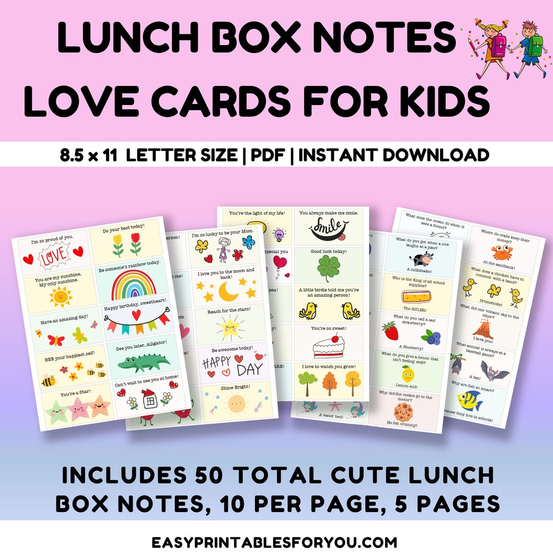 Kids Lunch Box Notes: Affirmation Cards, Love Notes (digital Download ...