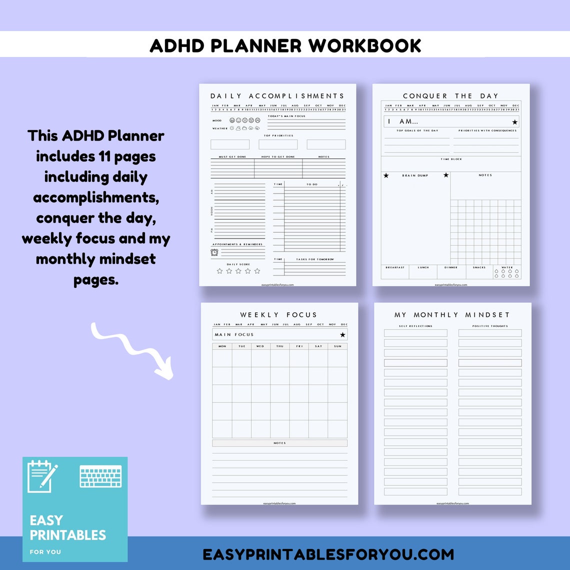 Adhd Planner Printable PDF, Adhd Journal, Adhd Organizer, Adhd Planner ...
