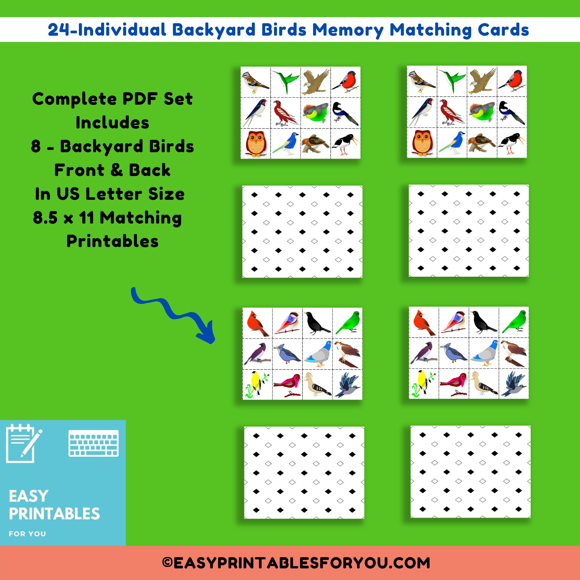 Birds Matching Game Birds Memory Match Game Printable Memory Cards ...