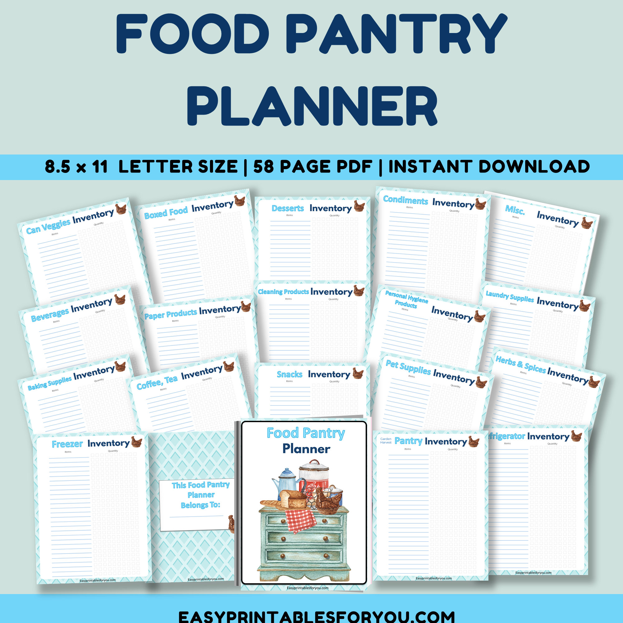 Food Pantry Printable, Food Inventory Template, Grocery List, Food ...