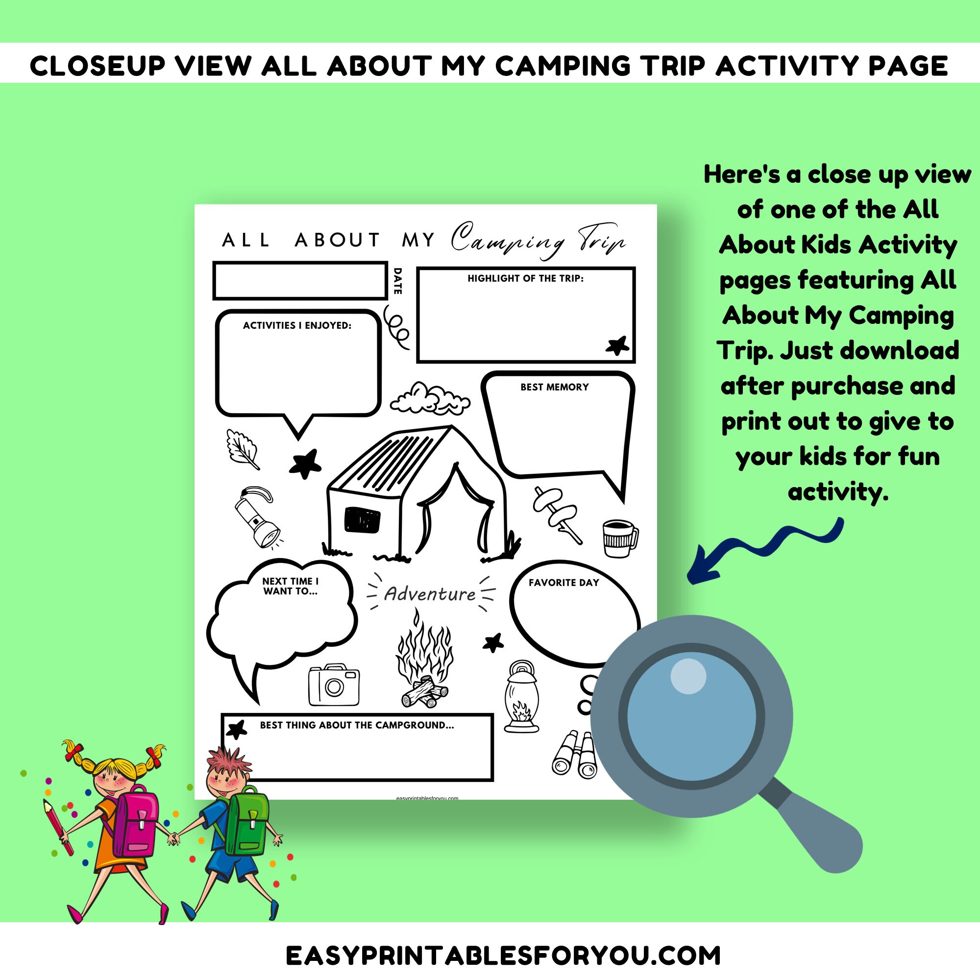 All About Me Kids Activity Printables: School, Birthday, Camping (PDF ...