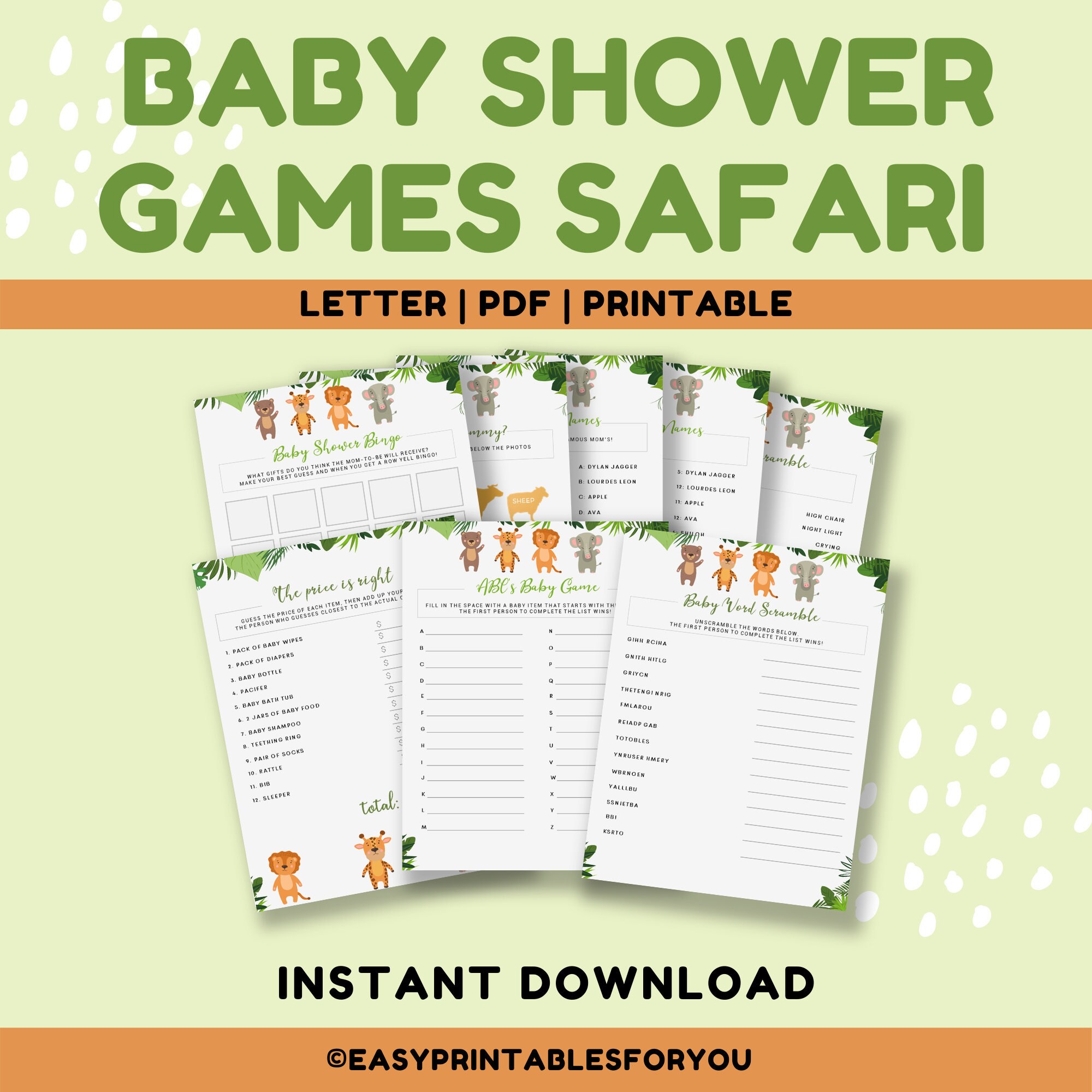 Safari Baby Games Safari Shower Games Bundle Shower Game - Etsy