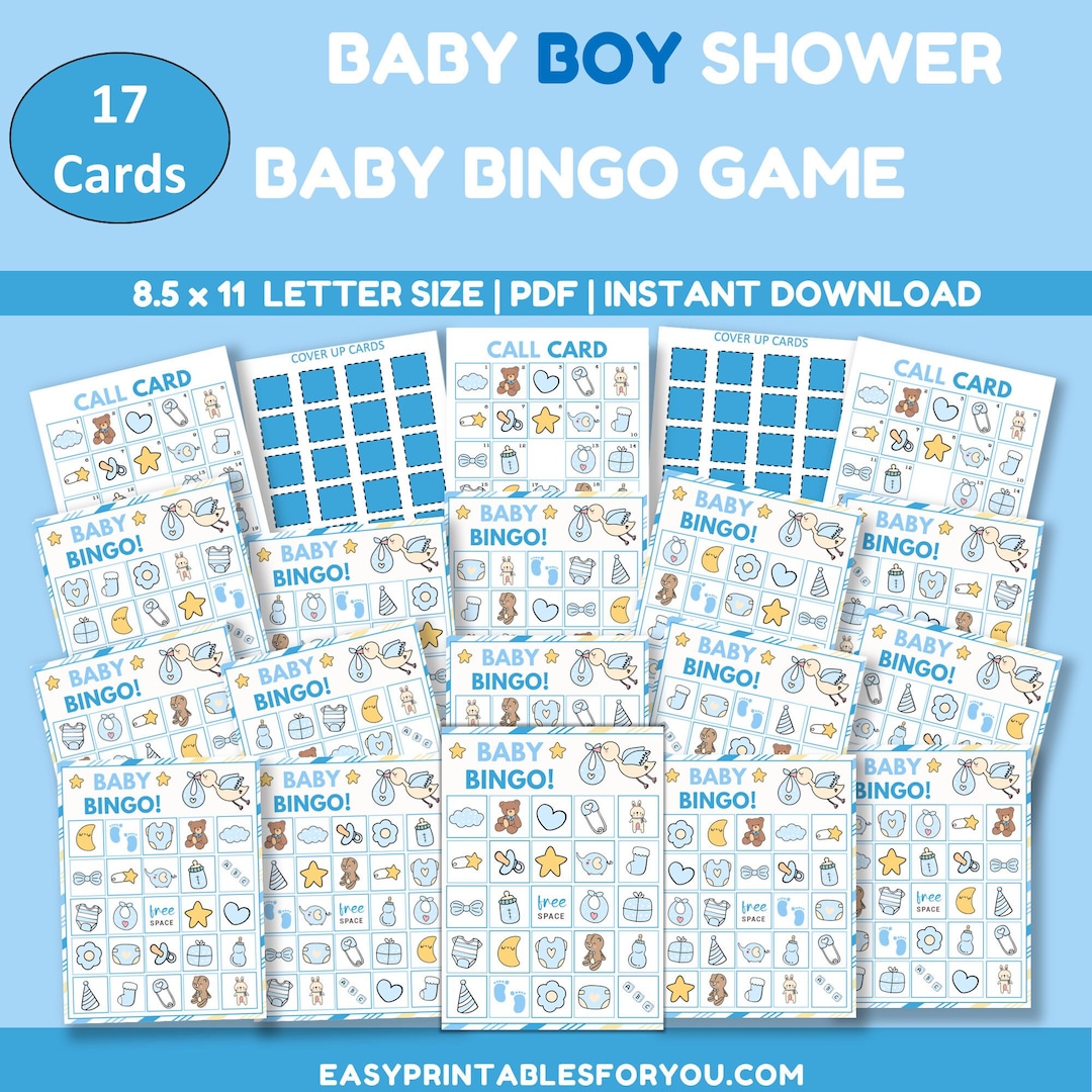 Baby Boy Bingo Printable, Baby Boy Bingo Game, Baby Shower Bingo Game ...