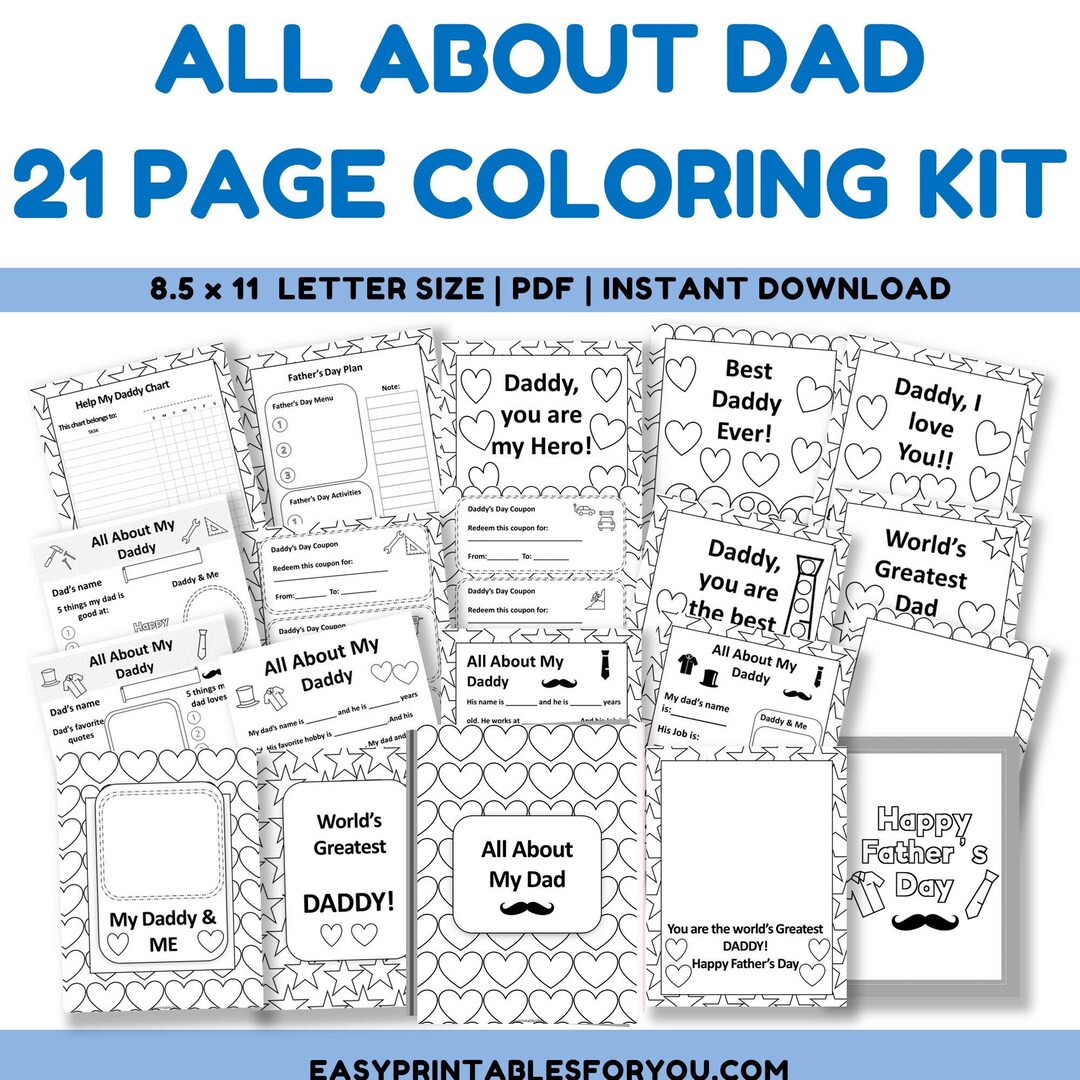 Father's Day Coloring Card: 21-page 'all About Dad' Kit (PDF) - Etsy