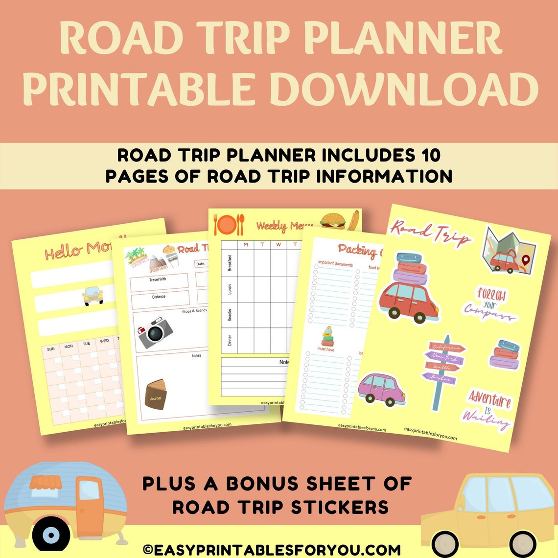 Road Trip Planner With Planner Stickers Travel Planner - Etsy