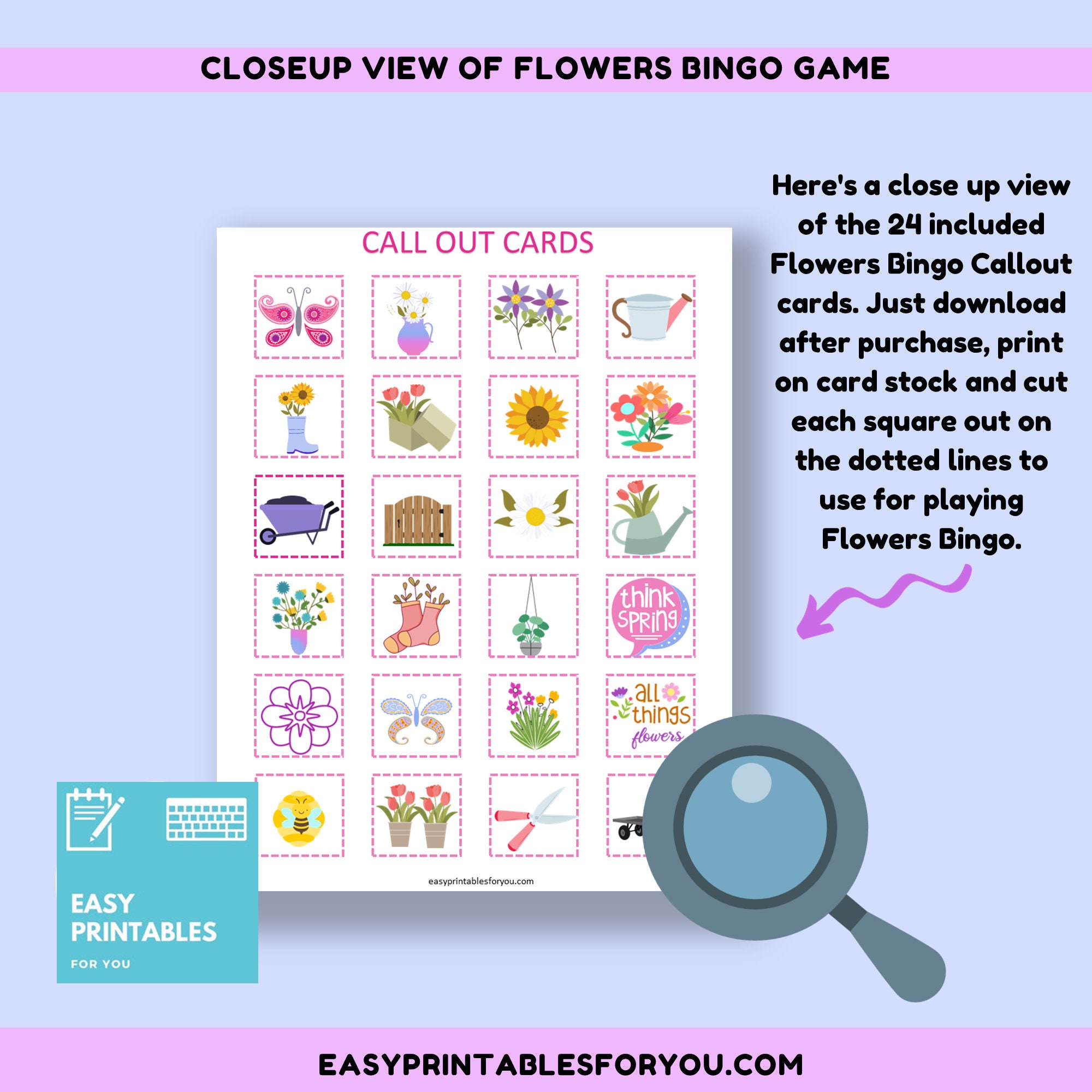 Flowers Bingo | Bingo Game Printable | Bingo Game Set | Bingo Cards ...