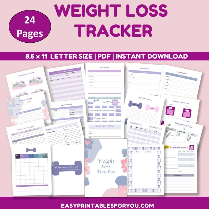 Weight Loss Tracker Printable Weight Loss Journal Printable - Etsy