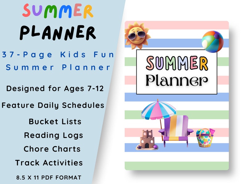 Kids Summer Planner Printable Summer Bundle, Summer Checklist ...