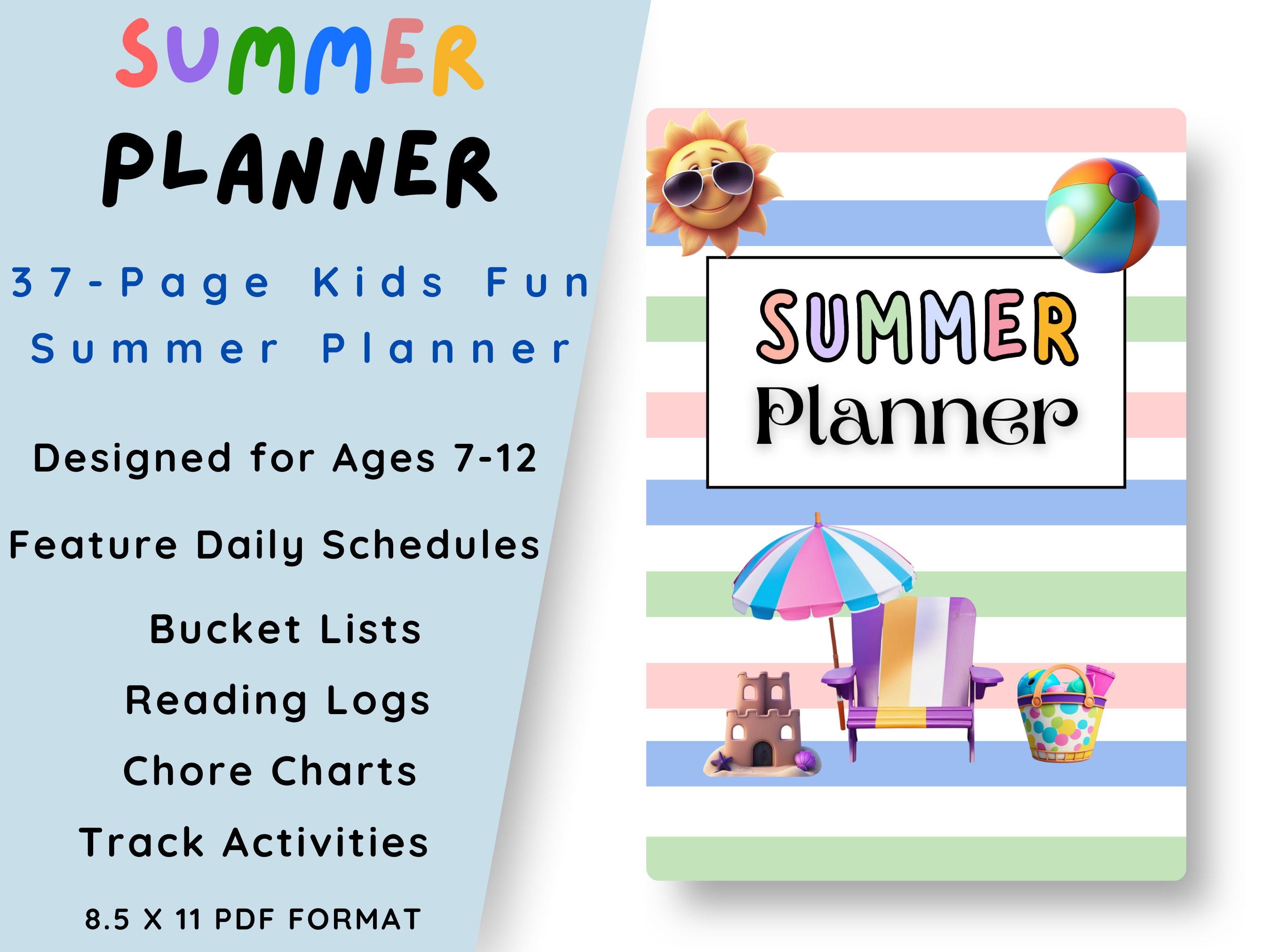 Kids Summer Planner Printable Summer Bundle, Summer Checklist ...