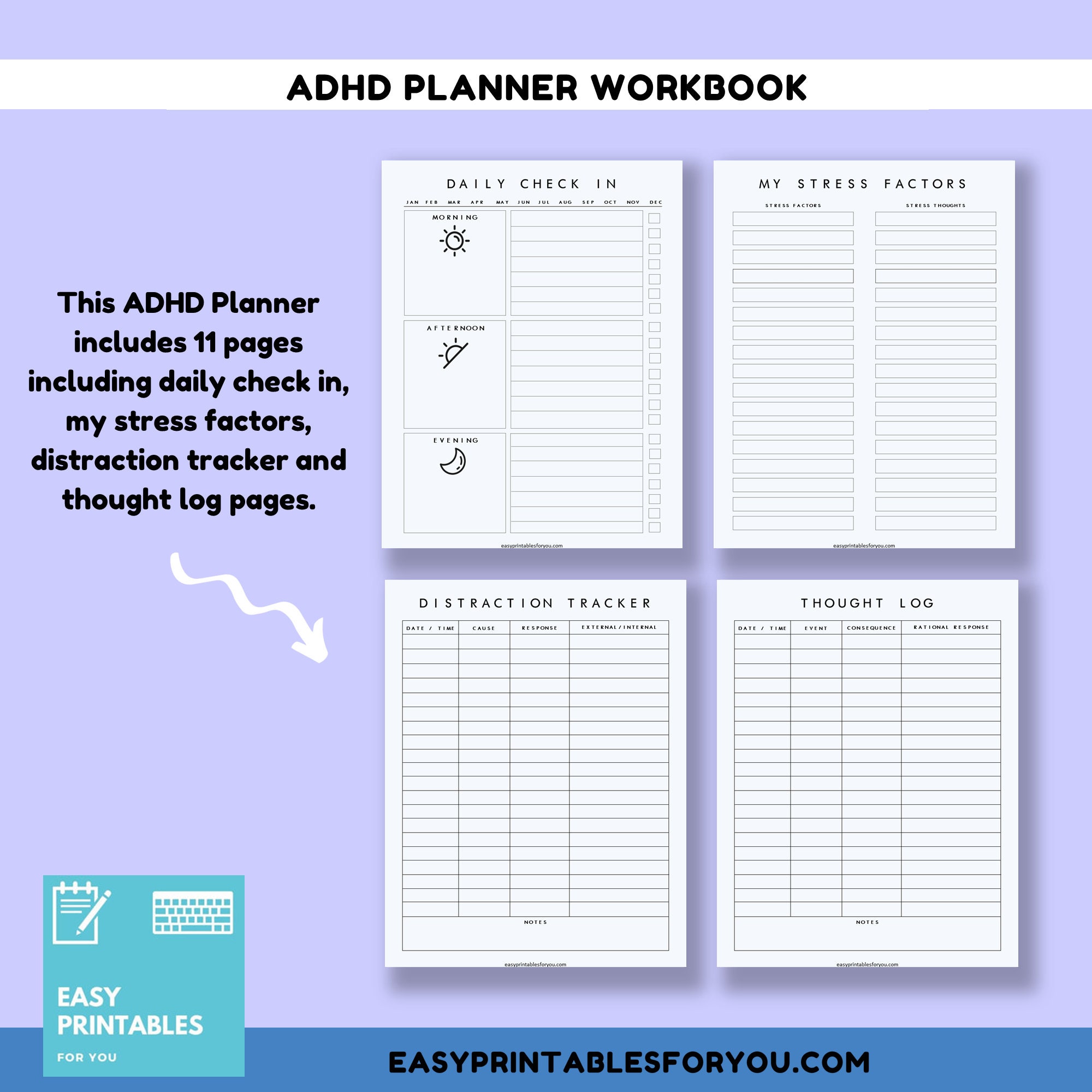 Adhd Planner Printable PDF, Adhd Journal, Adhd Organizer, Adhd Planner ...