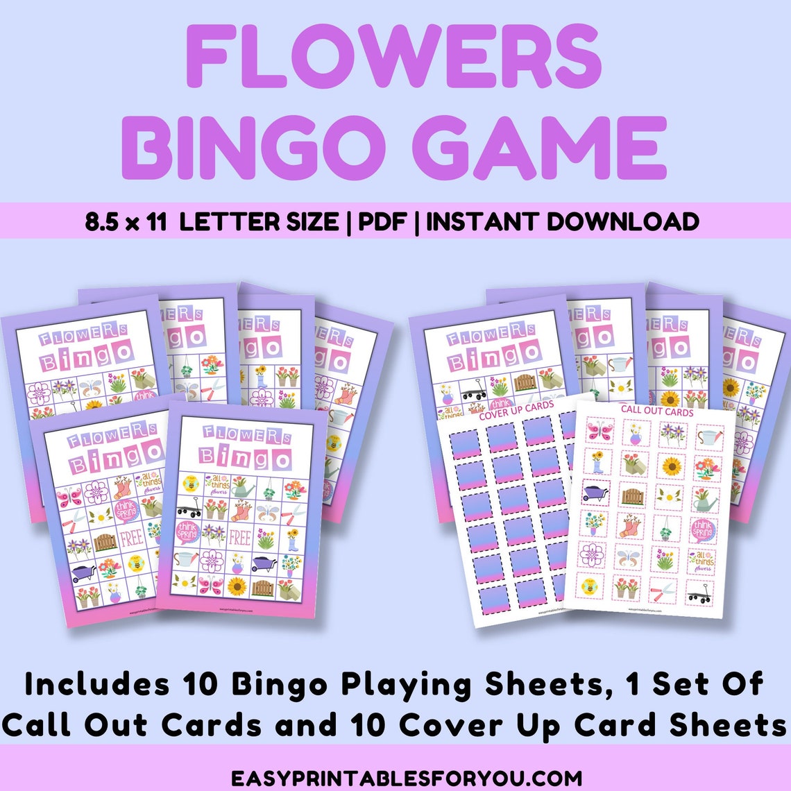 Flowers Bingo | Bingo Game Printable | Bingo Game Set | Bingo Cards ...