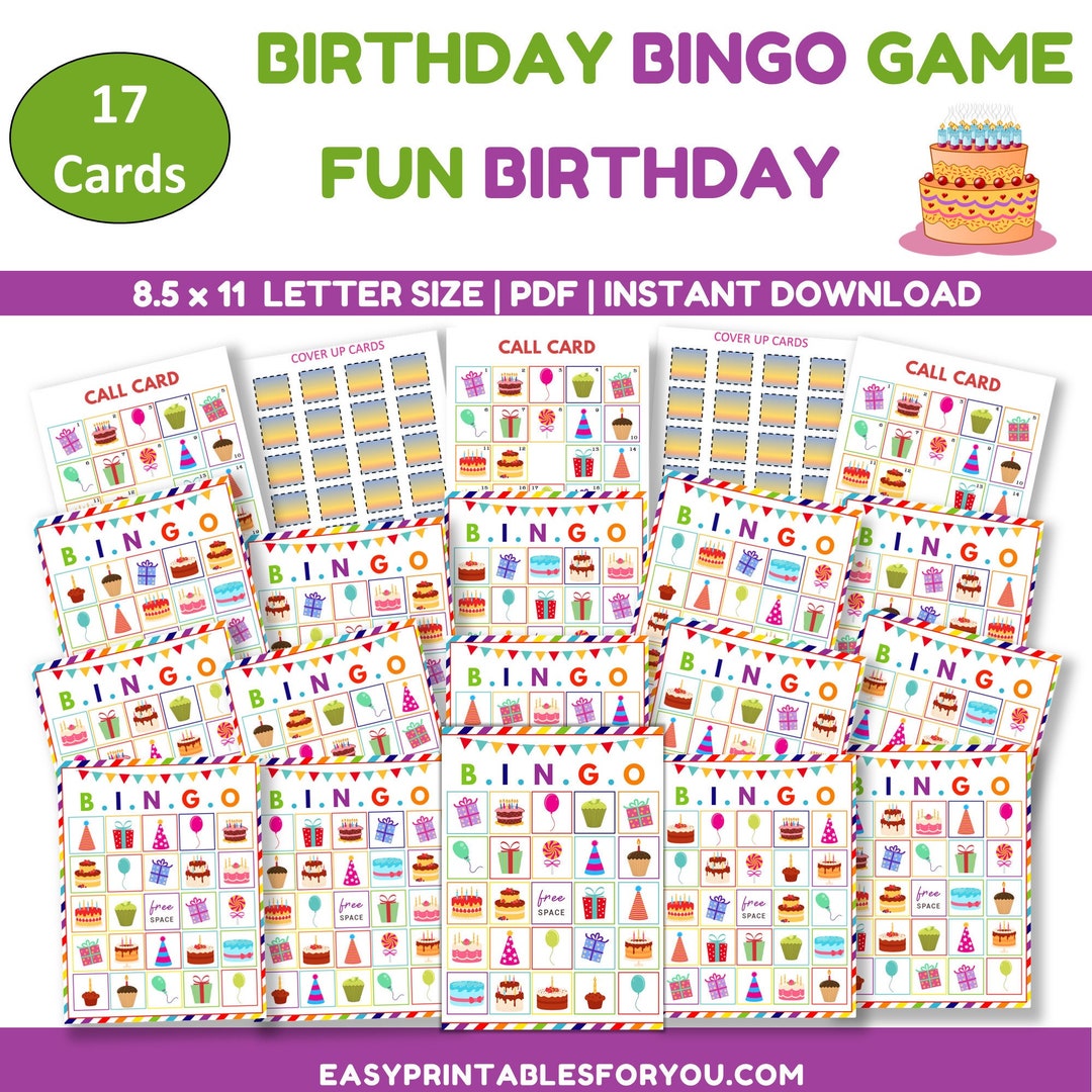 Birthday Bingo Printable, Birthday Bingo Card, Birthday Bingo for Kids ...
