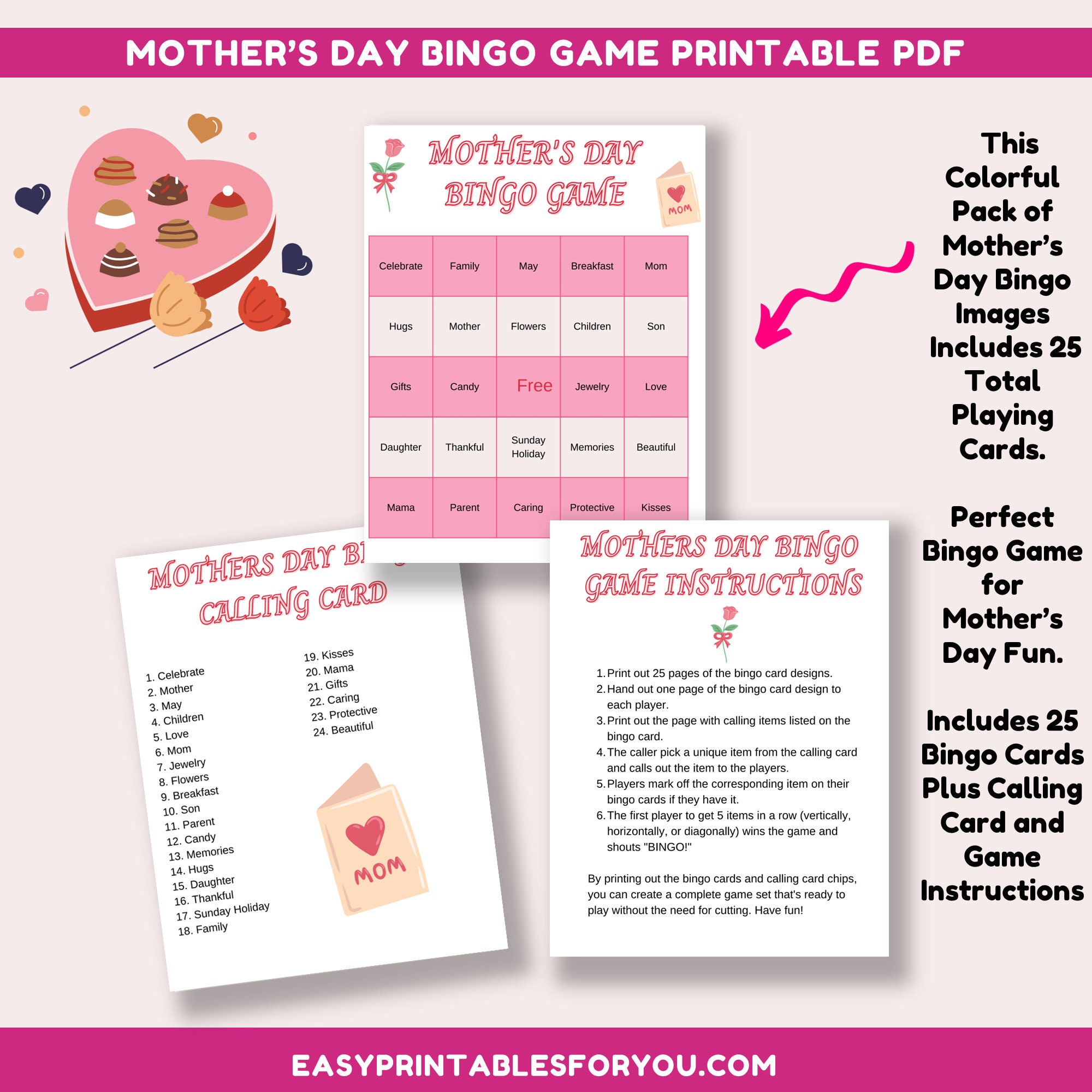 Mother's Day Bingo, Mother's Day Bingo Cards, Mothers Day Games ...