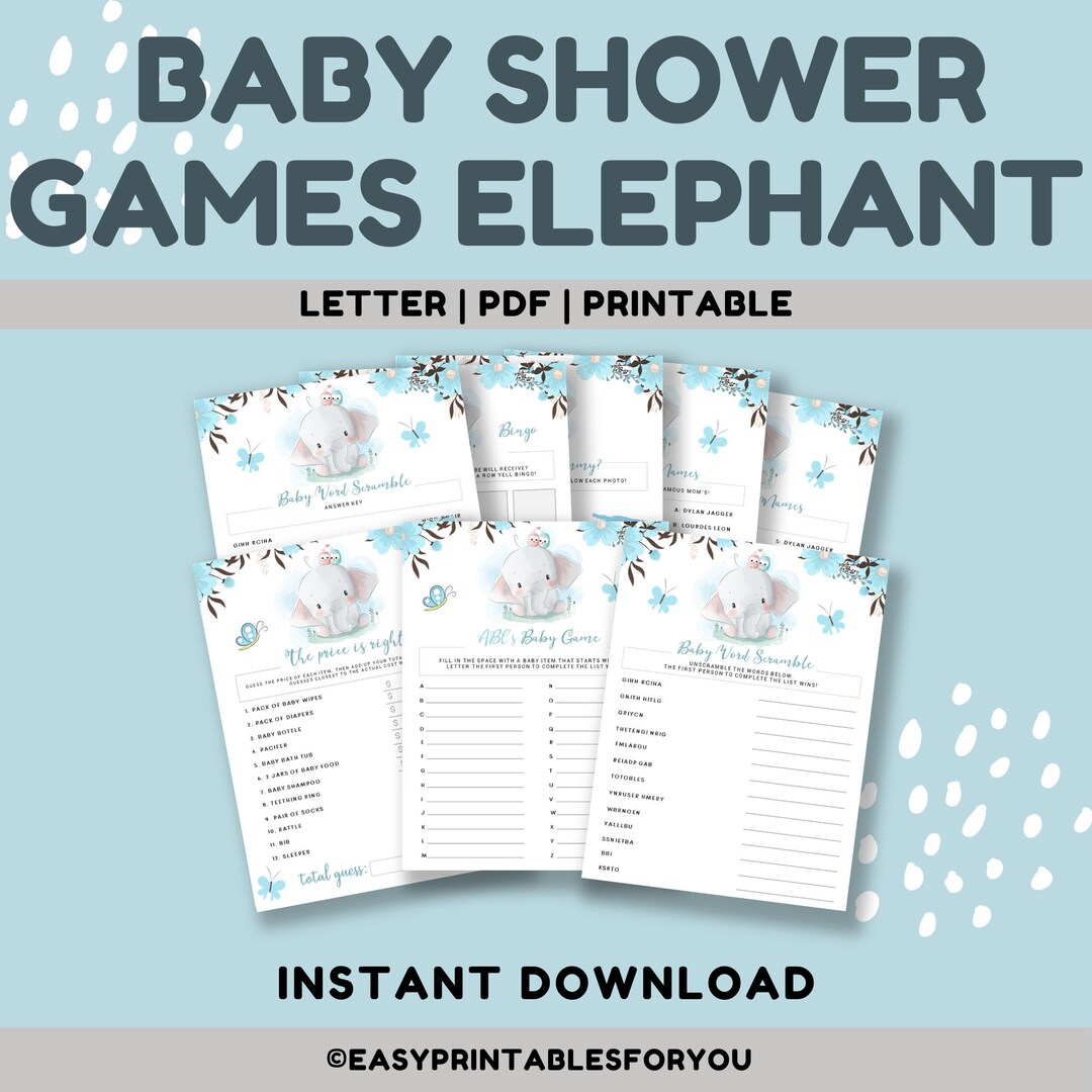 Elephant Baby Shower Game, Shower Games Bundle, Baby Games Package, Zoo ...