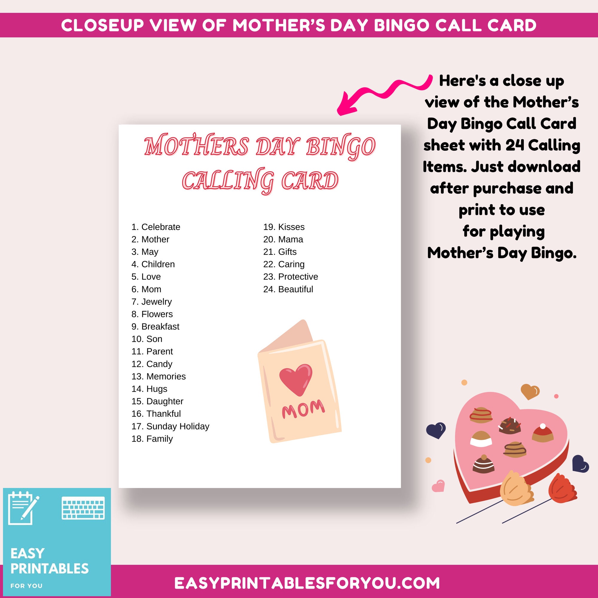 Mother's Day Bingo, Mother's Day Bingo Cards, Mothers Day Games ...