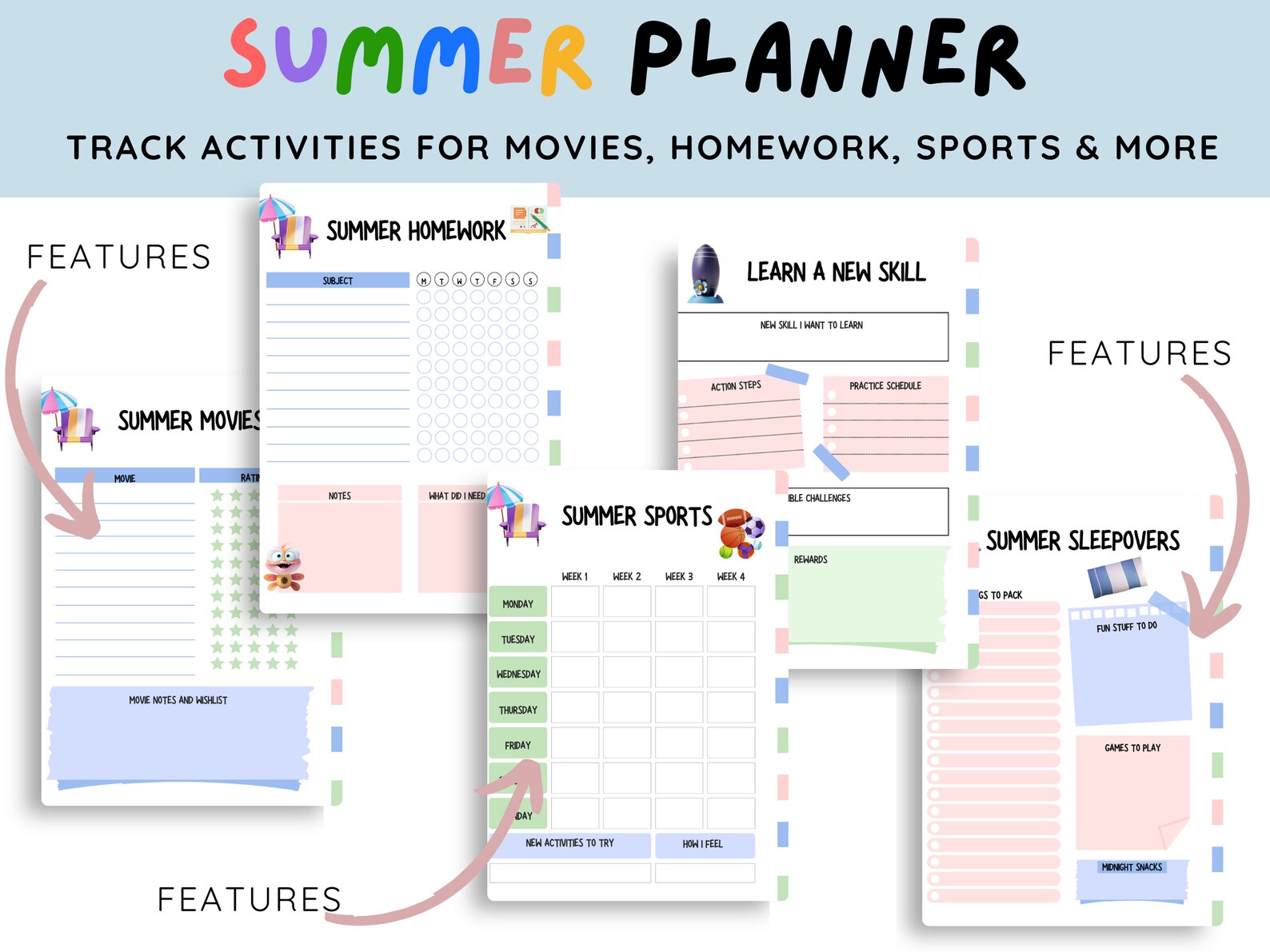 Kids Summer Planner Printable Summer Bundle, Summer Checklist ...