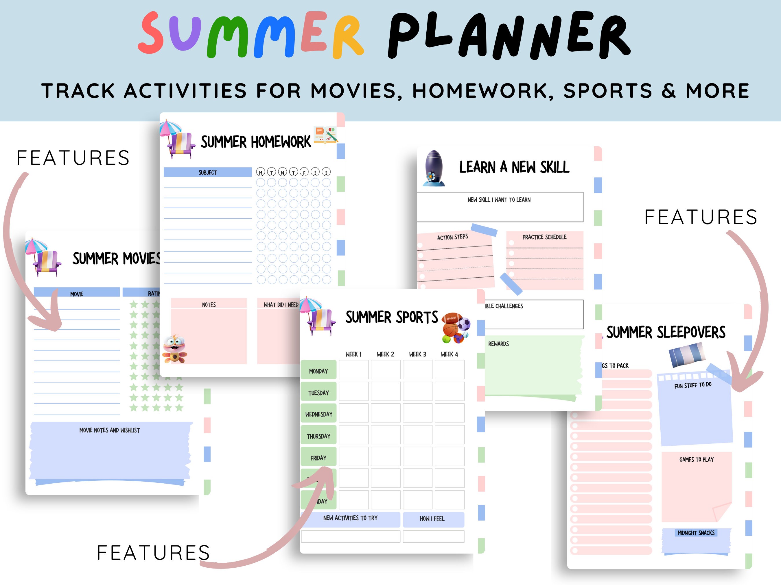 Kids Summer Planner Printable Summer Bundle, Summer Checklist ...