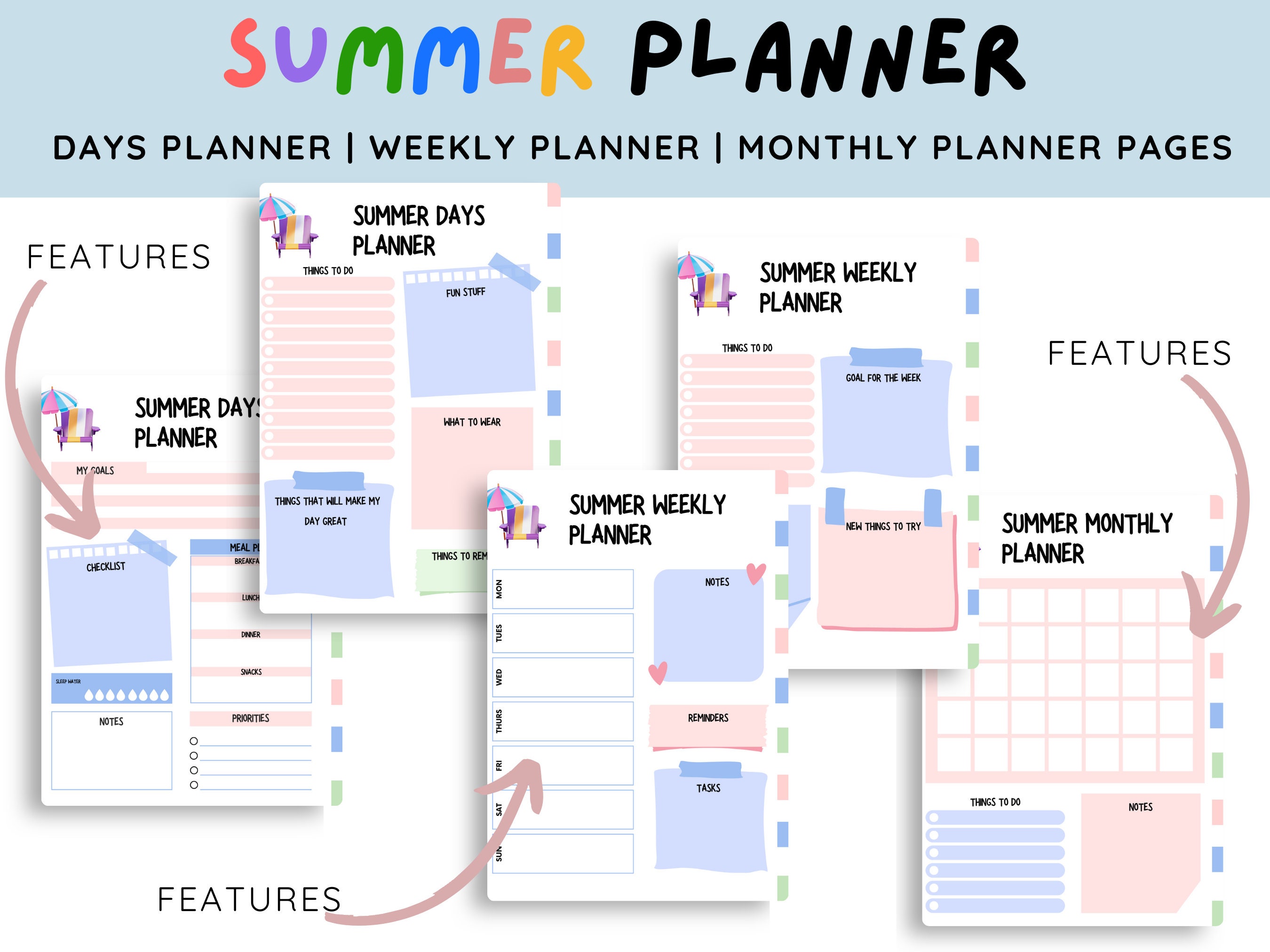 Kids Summer Planner Printable Summer Bundle, Summer Checklist ...